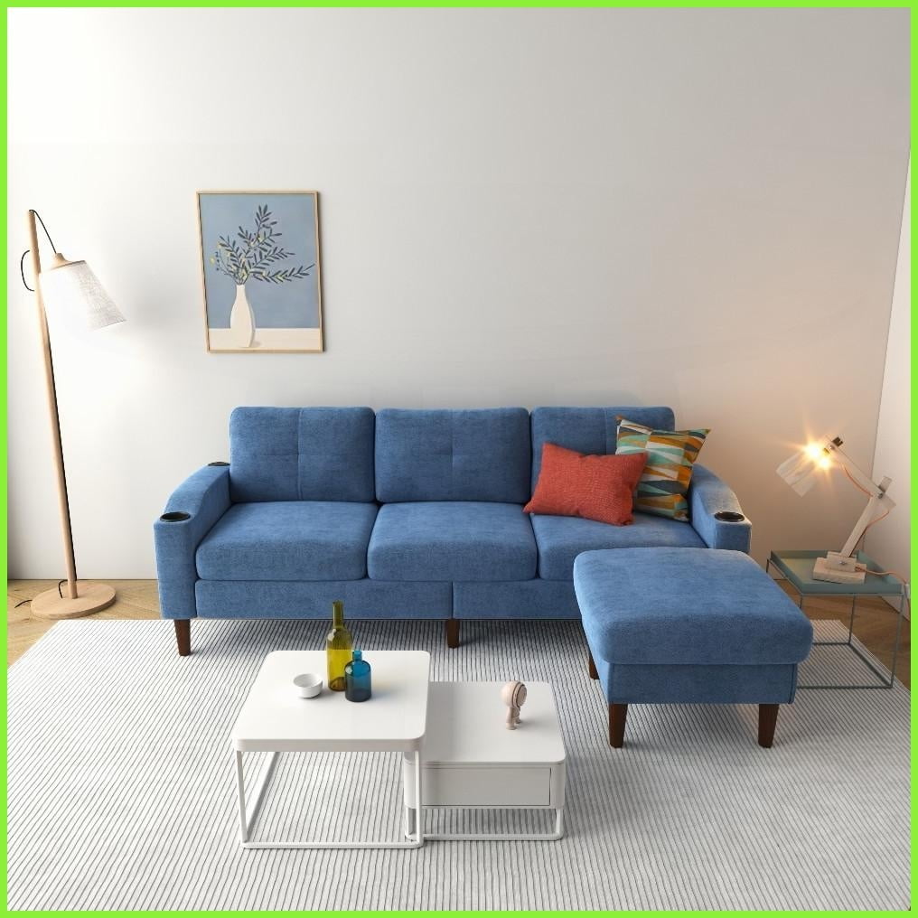 Navy Blue Modern L-Shaped 3-Seater Convertible Sofa with Storage ...