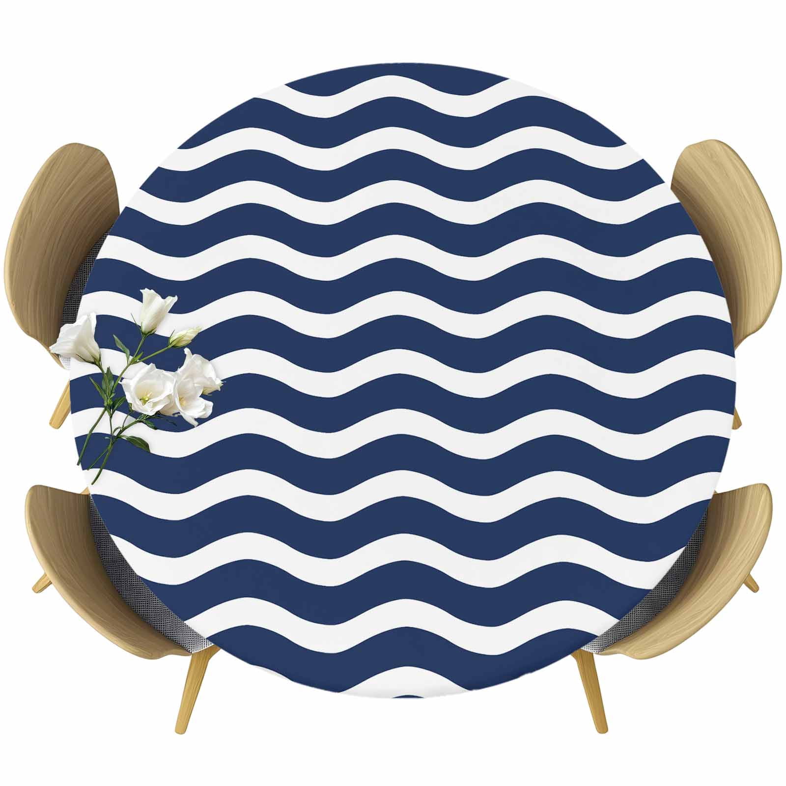 Navy Blue Moire Ombre Round Tablecloth 36-44 Inch Round Fitted Table ...