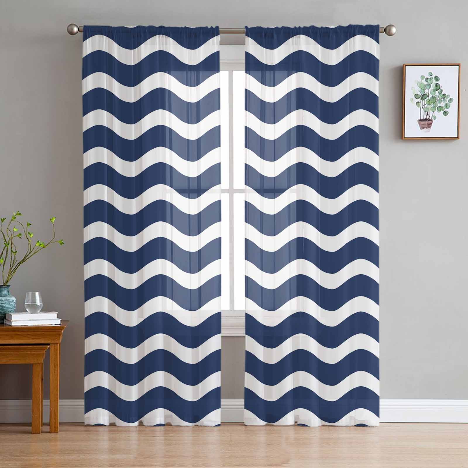 Navy Blue Moire Ombre Sheer Curtains 63 Inches Length 2 Panels Set ...