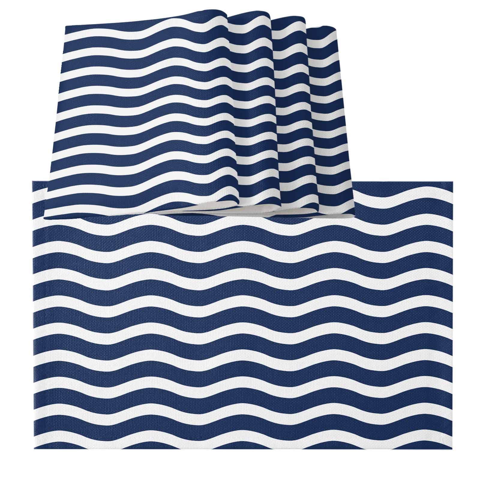 Navy Blue Moire Placemats for Dinning Table Set of 4, Water Ripple ...