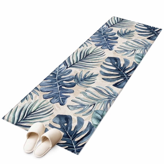 Navy Blue Monstera Deliciosa Kitchen Runner Rug 2x6 Washable Runners ...