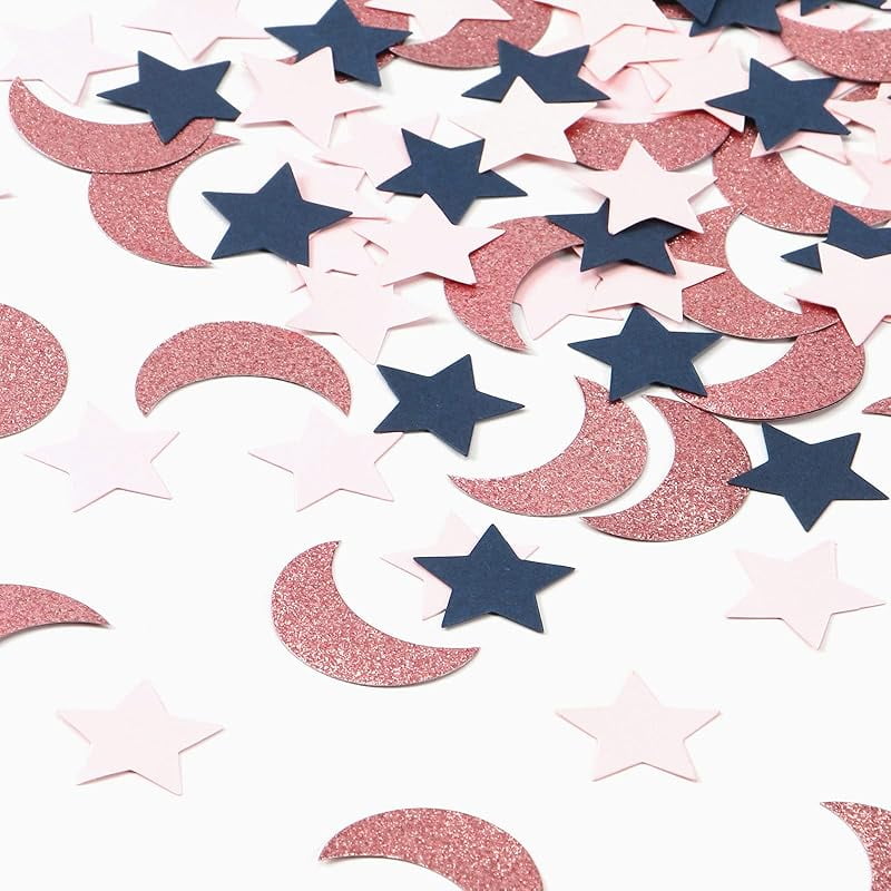 Navy-Blue Moon Gold Star Confetti - 300pcs Glitter Twinkle Little Star ...