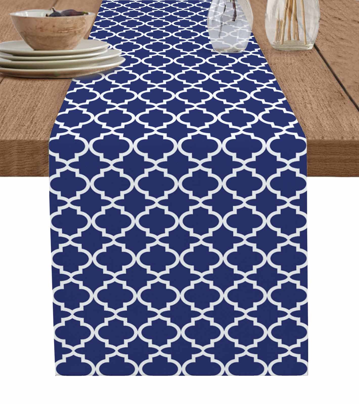 Navy Blue Morocco Burlap Cotton Table Runner 13x36 Inches Short, Modern ...