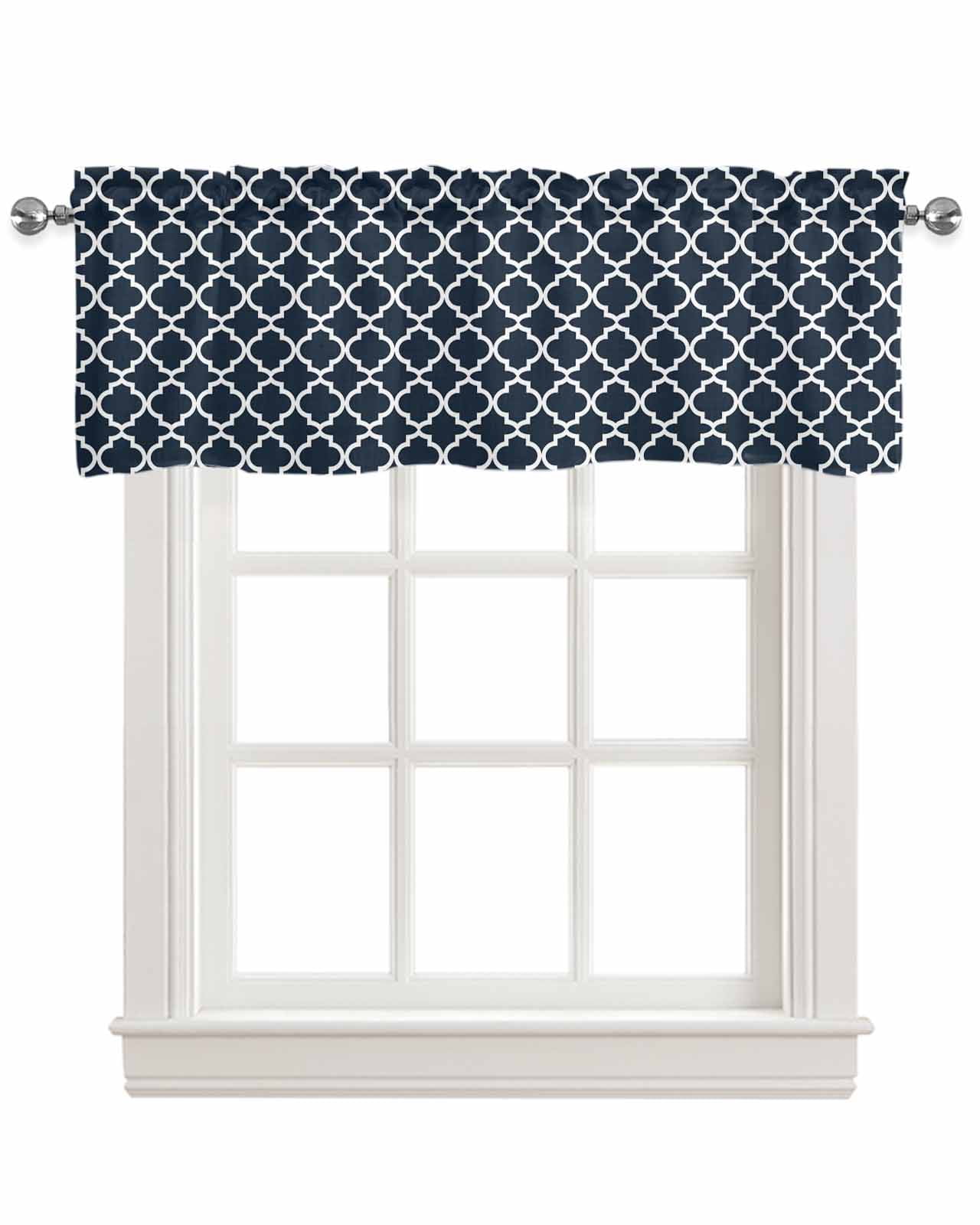 Navy Blue Morocco Kitchen Valances for Windows Farmhouse Linen Window ...