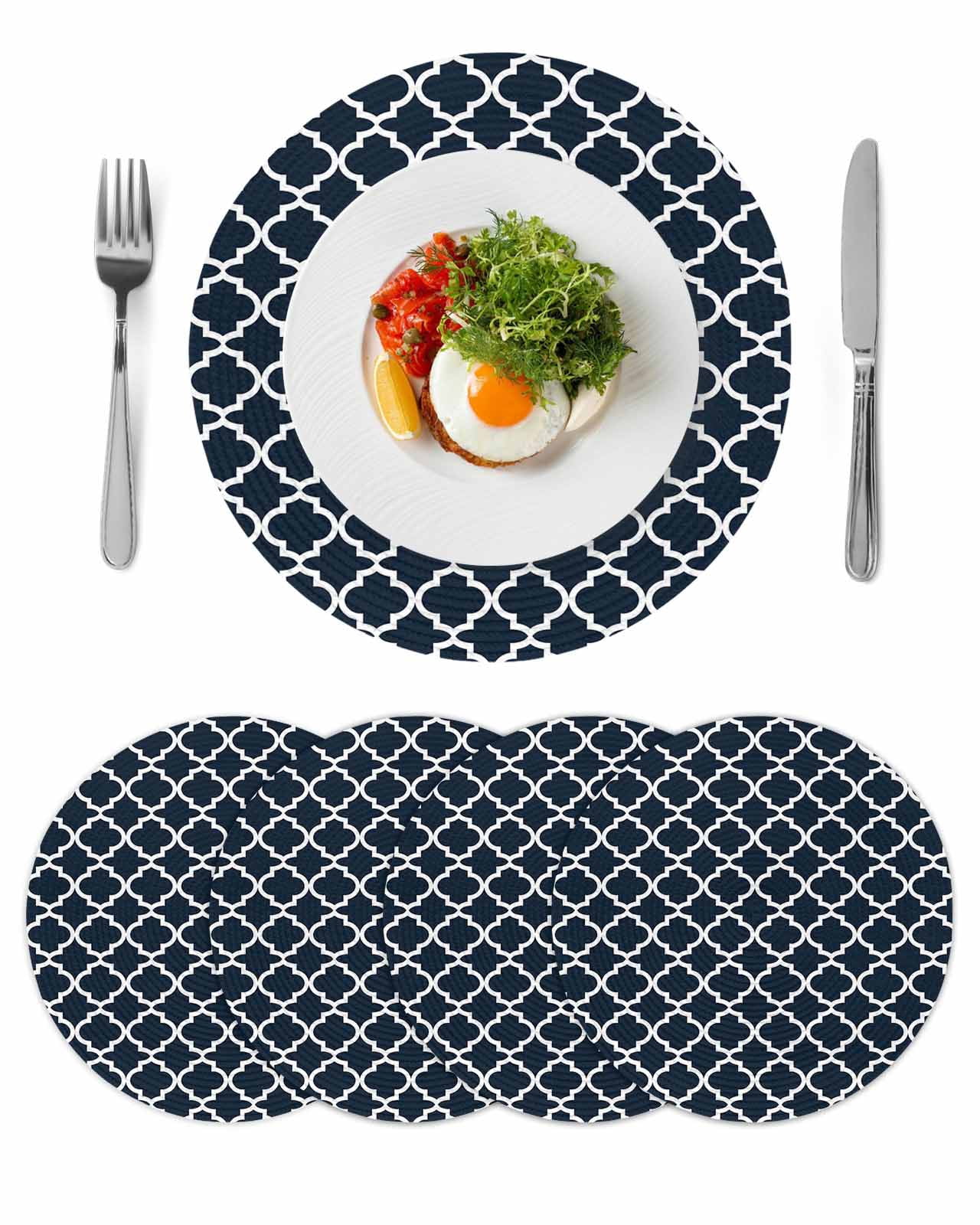 Navy Blue Morocco Round Placemats Set of 4 for Dinning Tables,Heat ...
