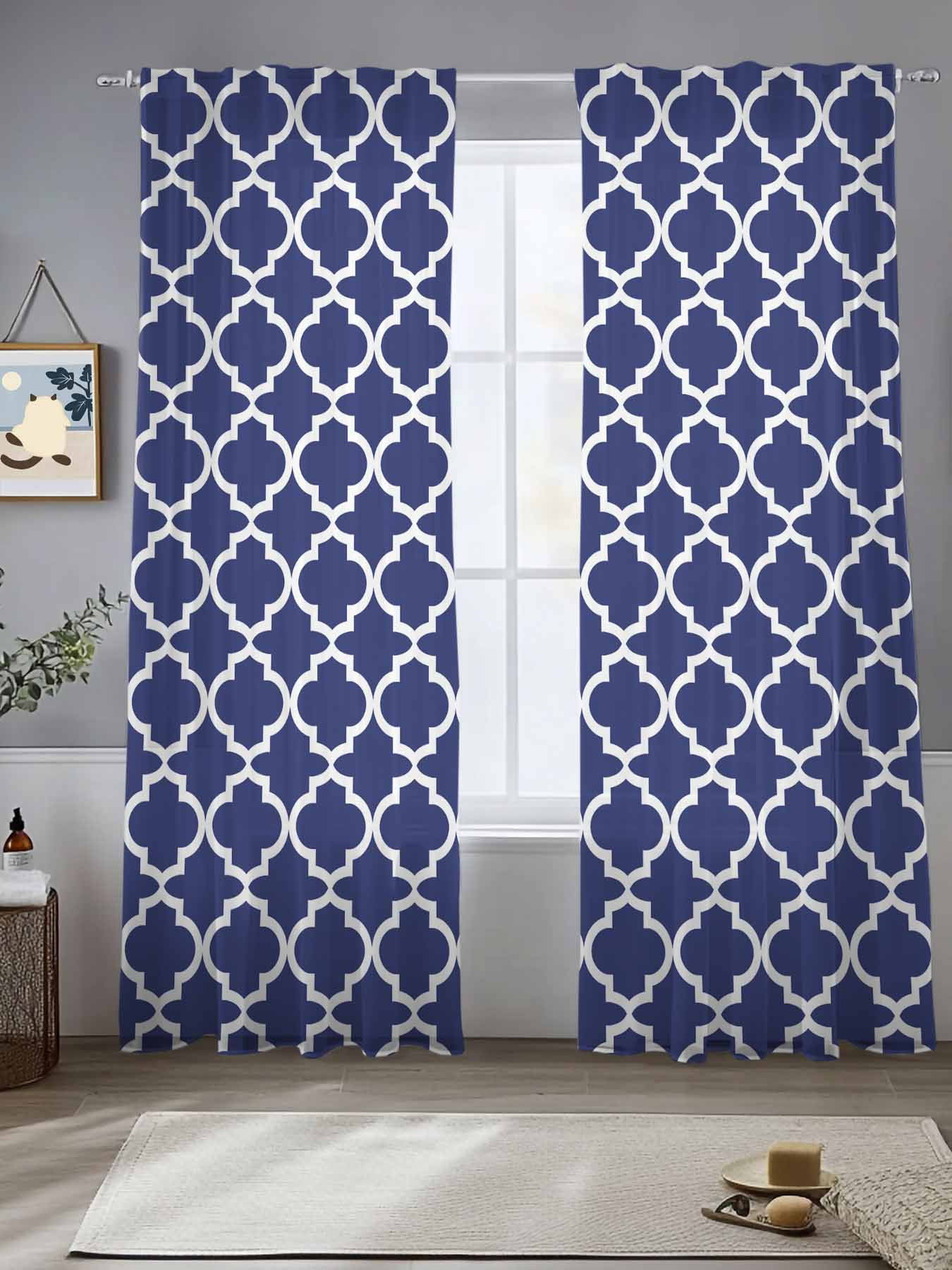 Navy Blue Morocco Sheer Curtains for Living Room Bedroom Modern ...