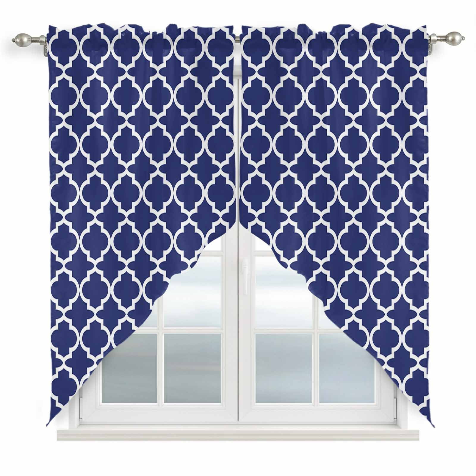 Navy Blue Morocco Swag Curtains Modern Farmhouse Geometric Textured ...