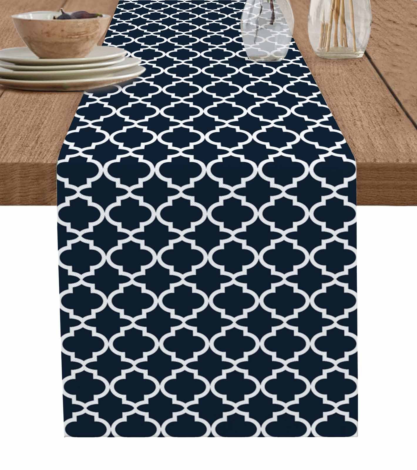 Navy Blue Morocco Table Runner 72 Inches, Modern Farmhouse Minimalist ...