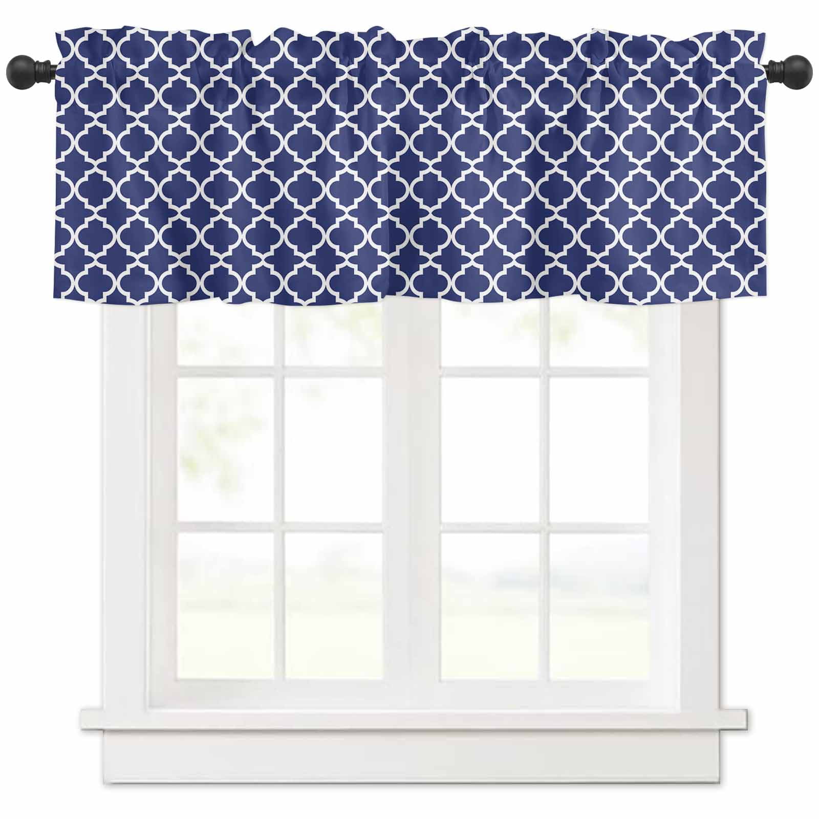 Navy Blue Morocco Valances for Windows Farmhouse Kitchen Curtains ...