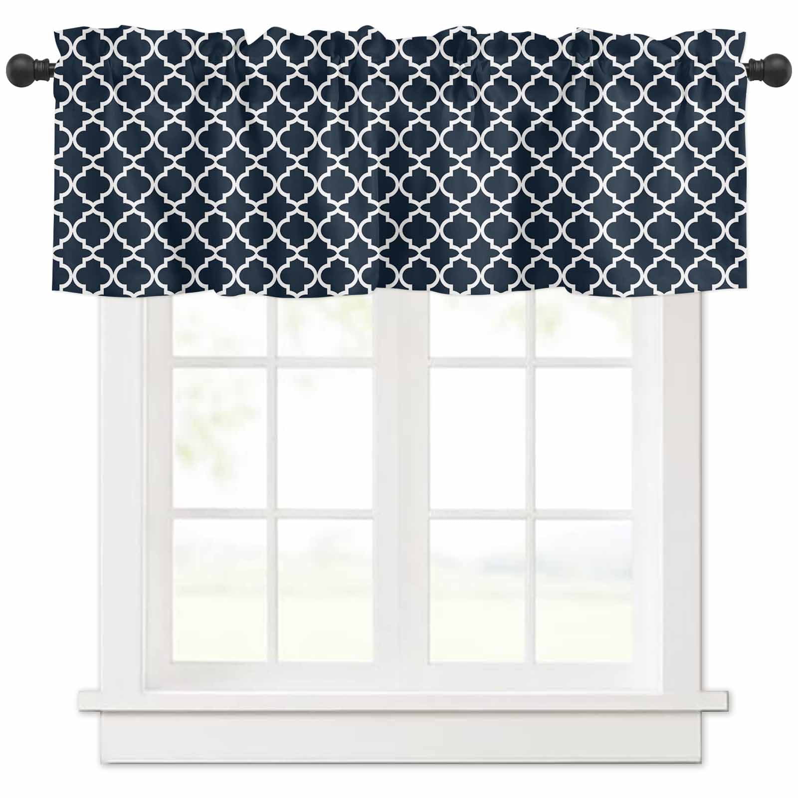 Navy Blue Morocco Valances for Windows Farmhouse Kitchen Curtains ...