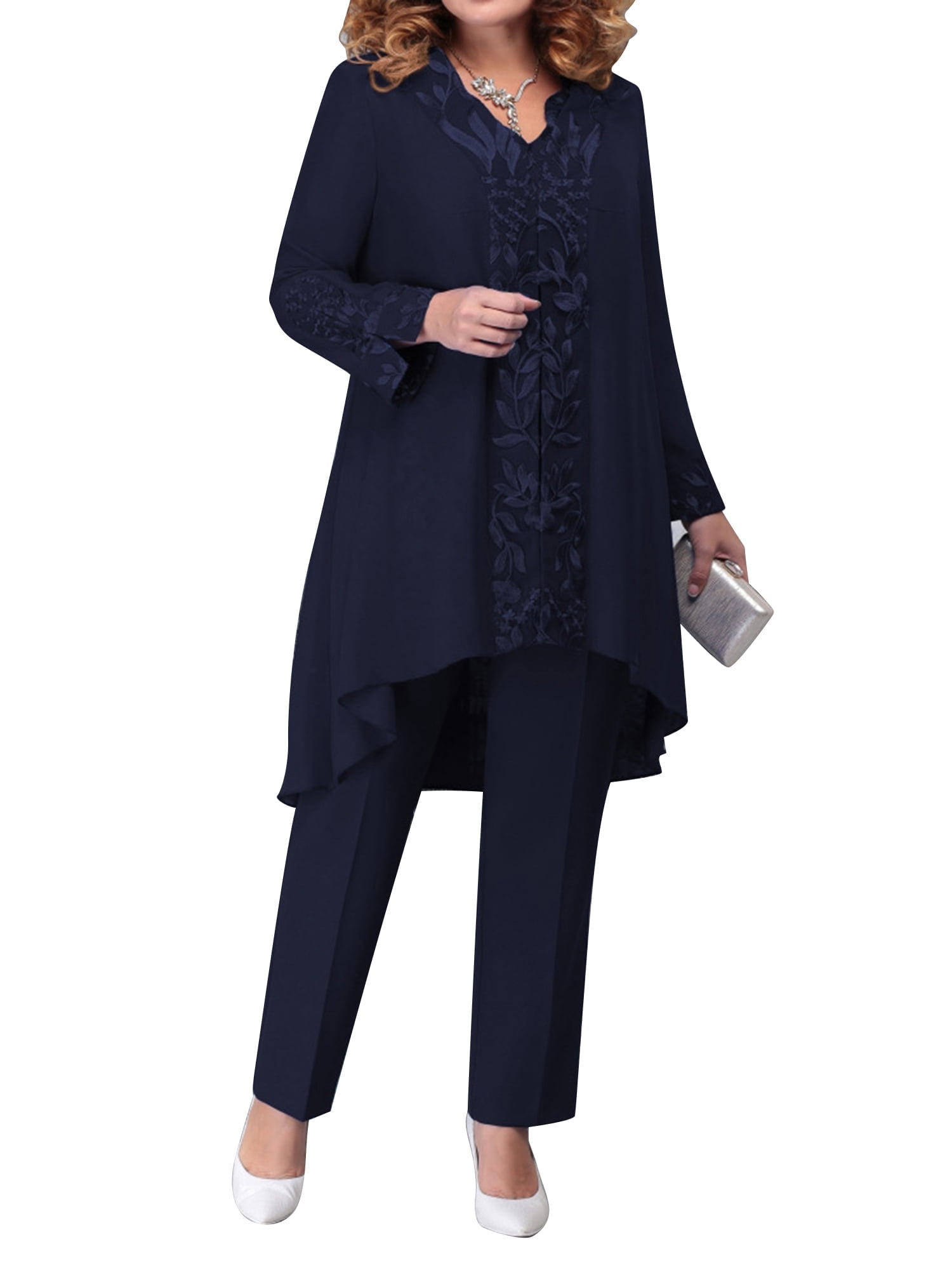 Navy Blue Mother of the Bride Dress Suit with Jacket for Formal Events ...