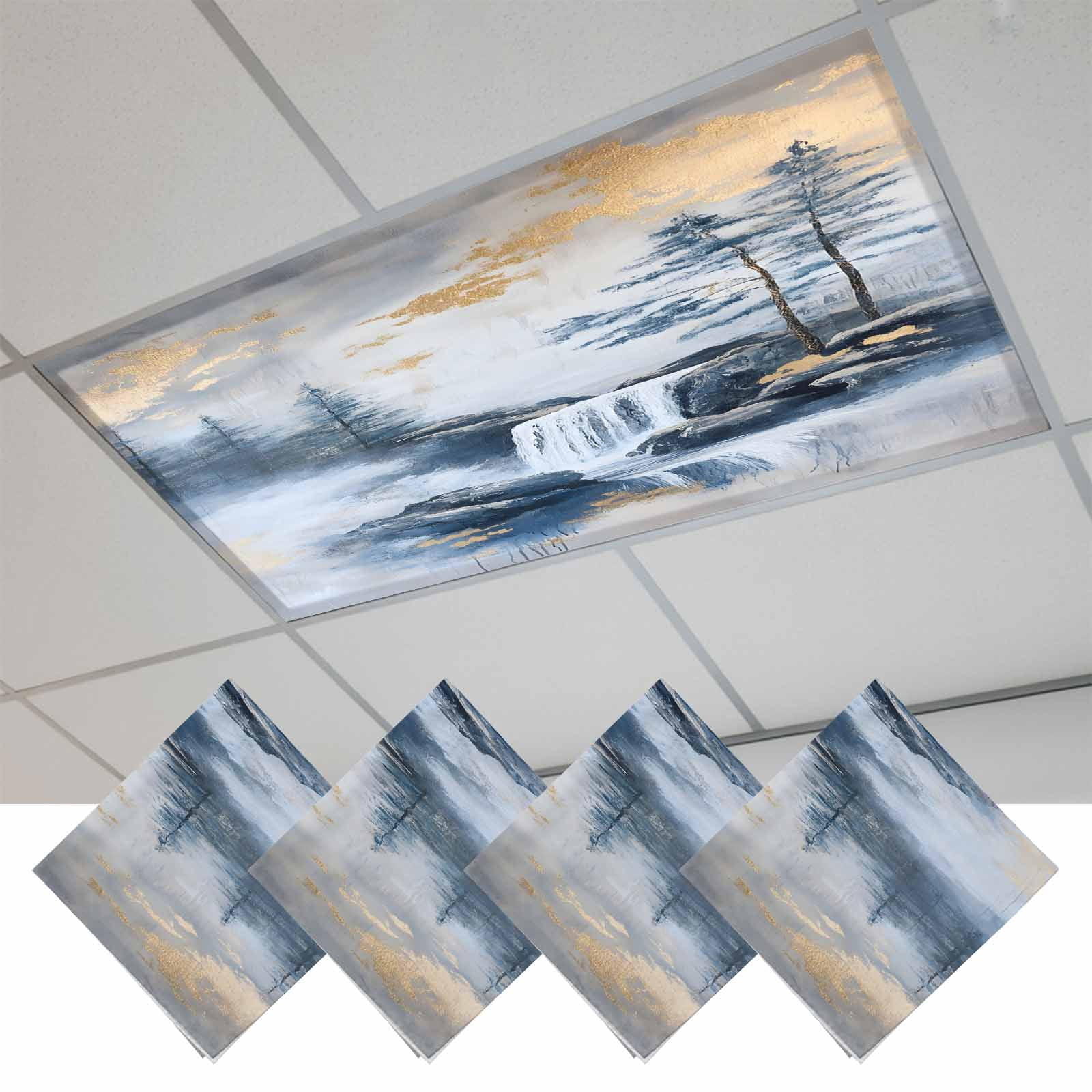Navy Blue Mountain Magnetic Fluorescent Light Covers for Ceiling Lights ...