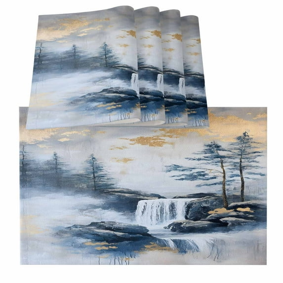 Navy Blue Mountain Placemats for Dinning Table Set of 4, Modern ...
