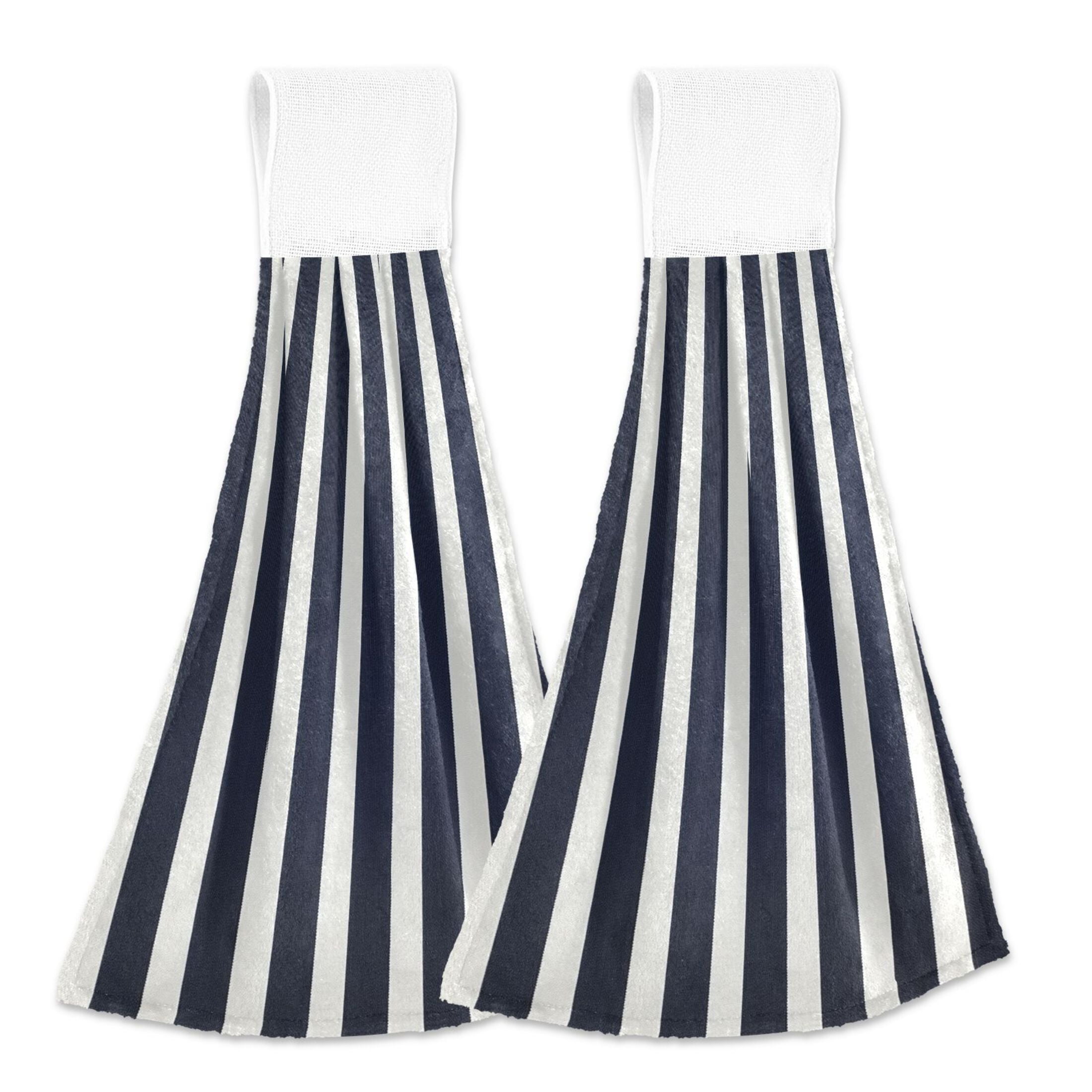 Navy Blue Narrow Vertical Stripes Hanging Towels with Loop Hand Towels ...