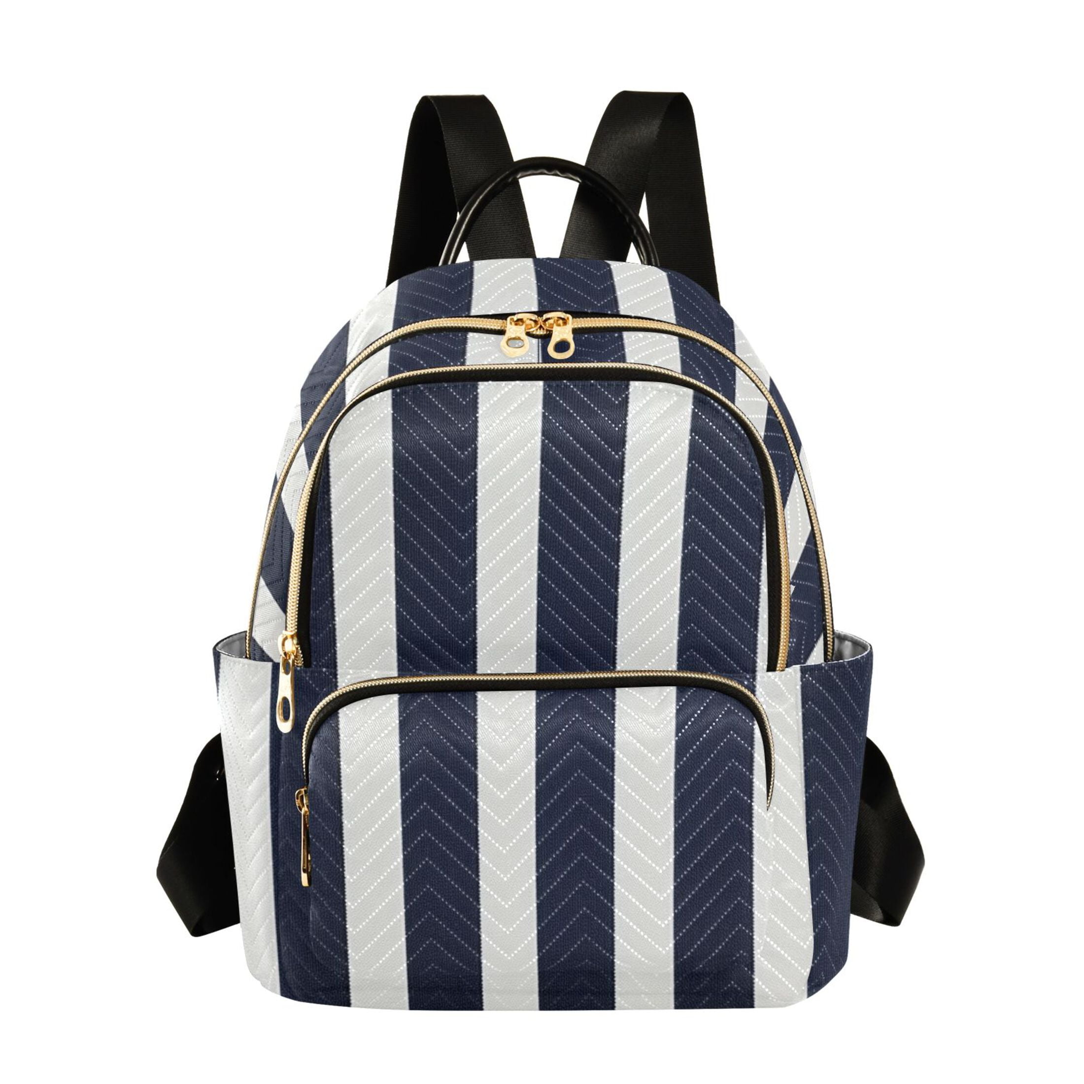 Navy Blue Narrow Vertical Stripes Quilted Backpack Fashion Daypack ...