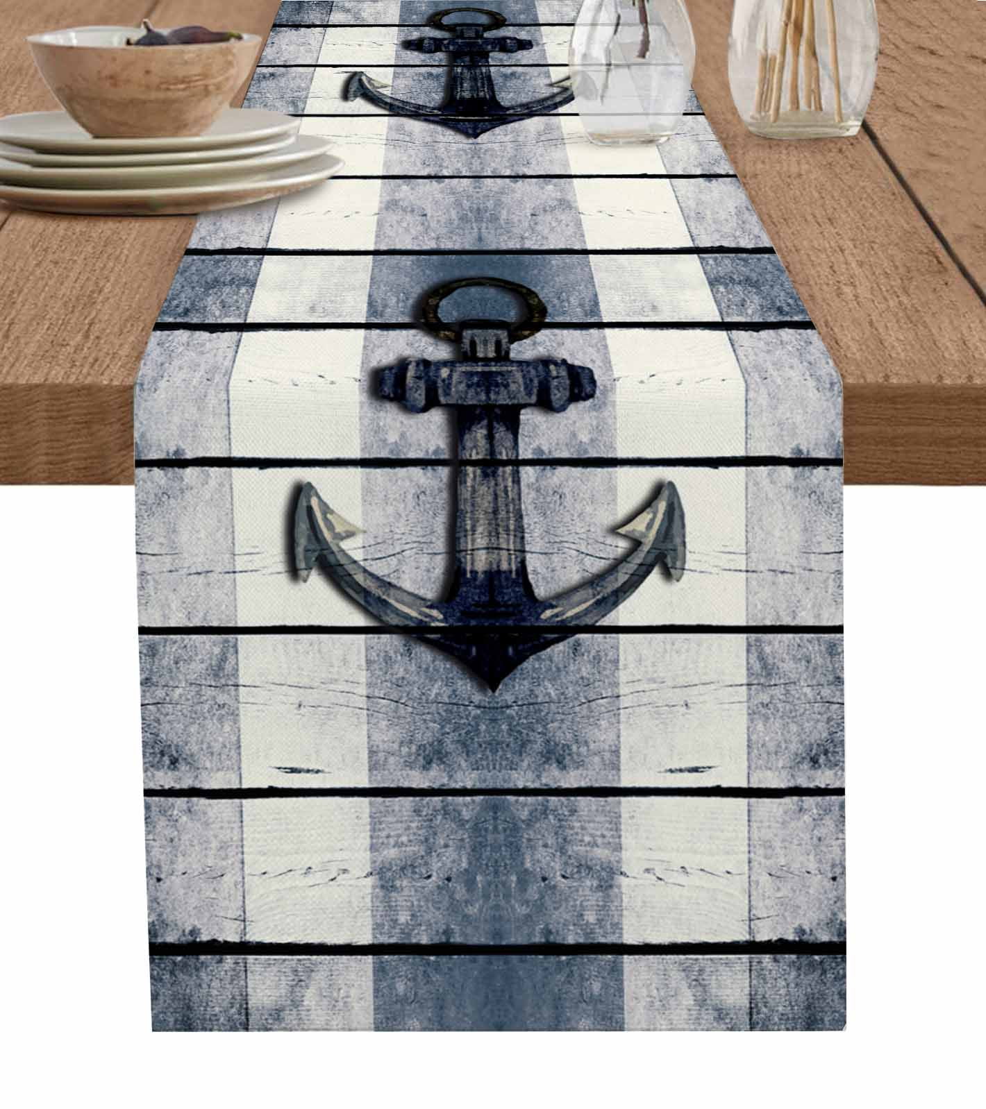 Navy Blue Nautical Table Runner Coastal Blue Striped Vintage ...