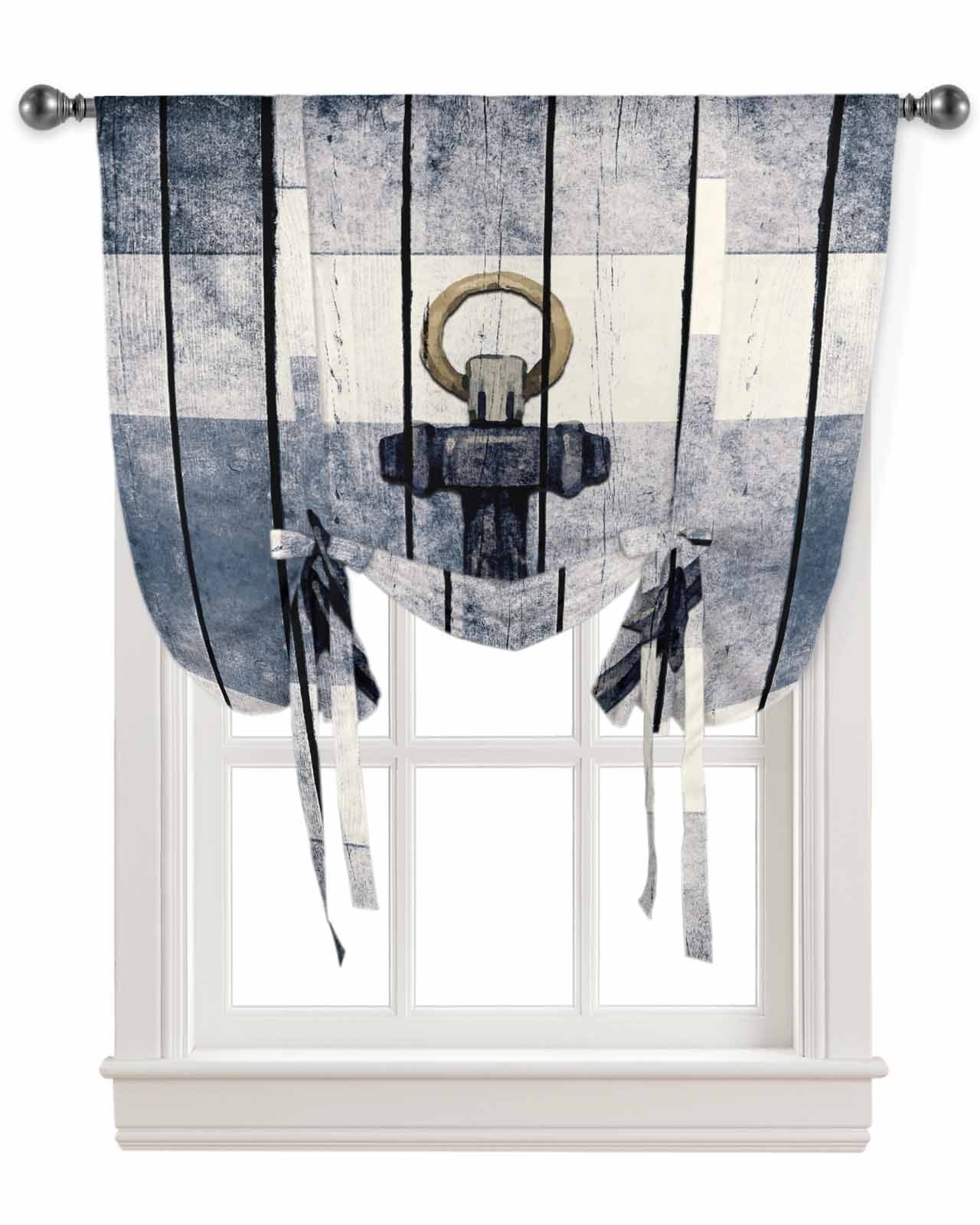Navy Blue Nautical Tie Up Curtains for Kitchen Bathroom Bedroom Windows ...
