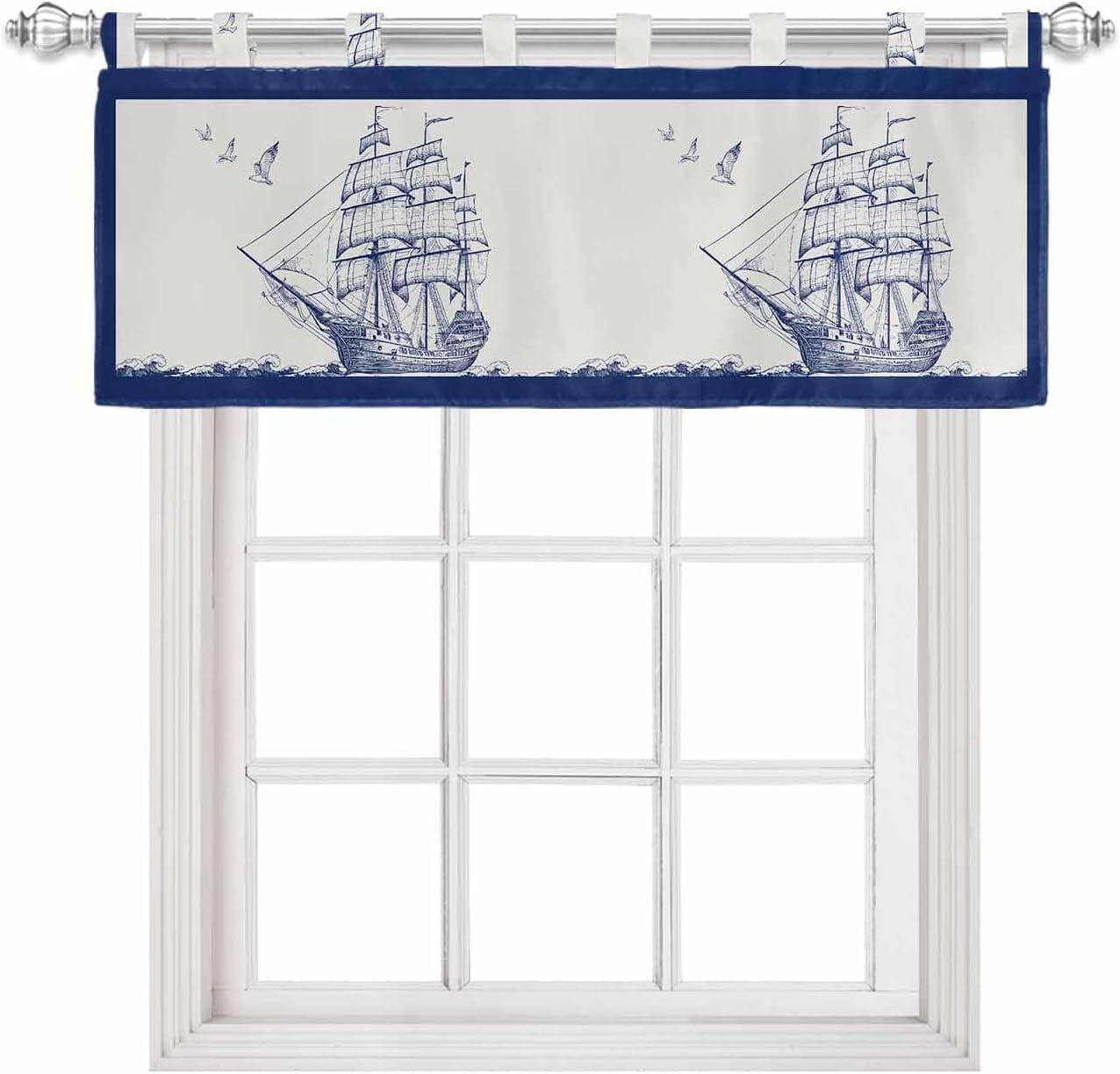 Navy Blue Nautical Valances for Windows, Tab Top Valance Curtains ...