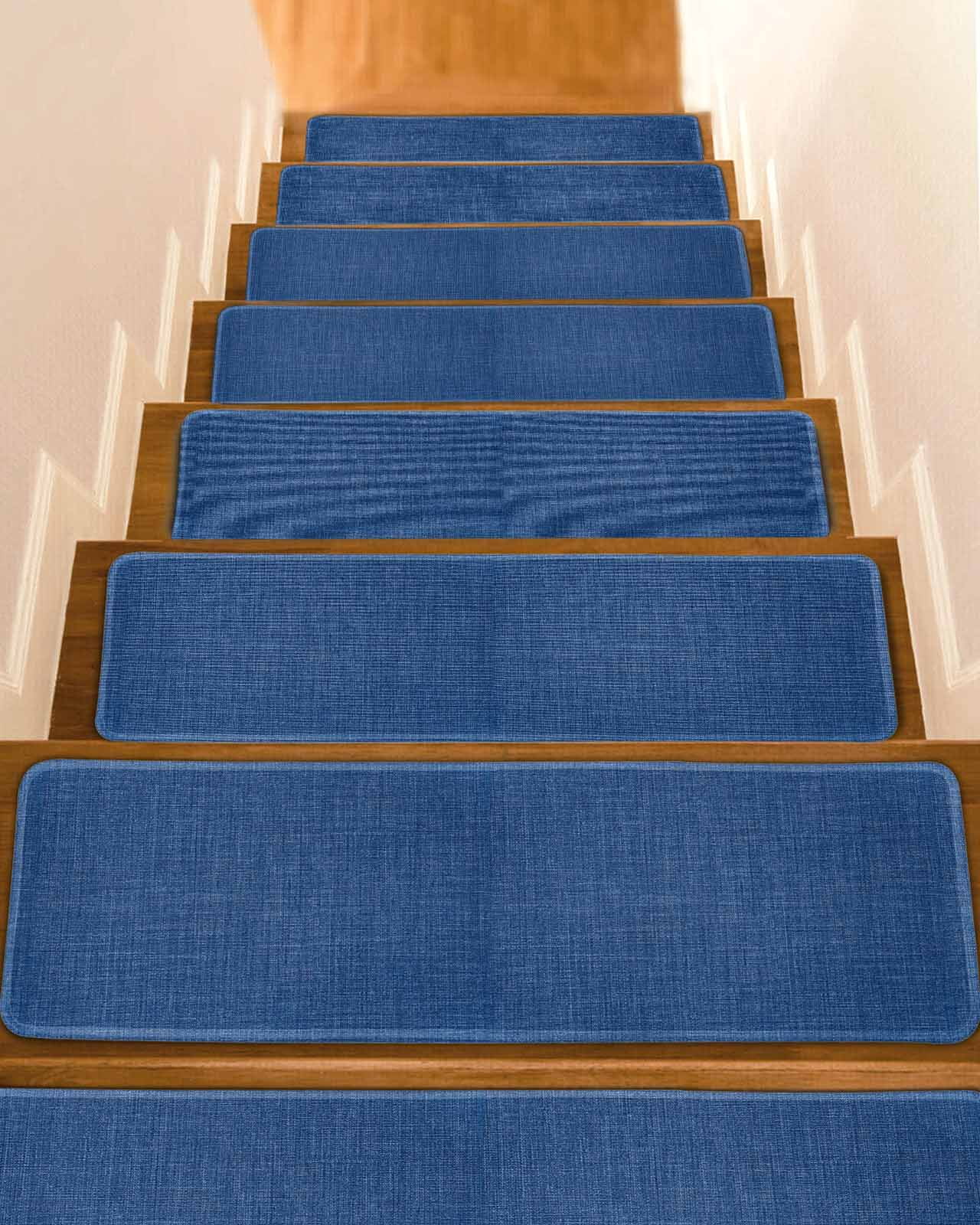 Navy Blue Non-Slip Stair Treads for Wooden Steps, 15 Pack-8x30in Carpet ...