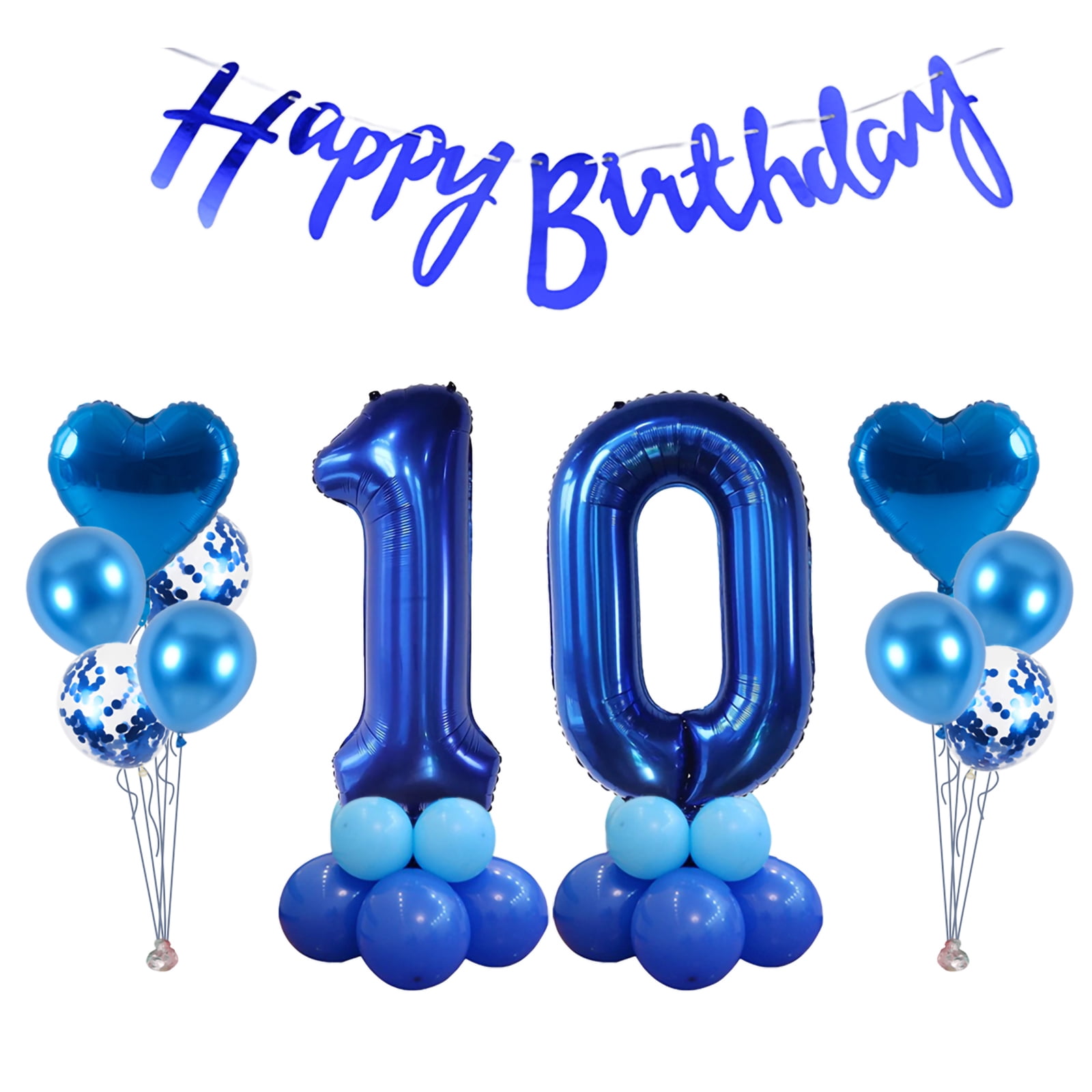 Navy Blue Number 10th Birthday Decoration Set Happy Birthday Banner ...