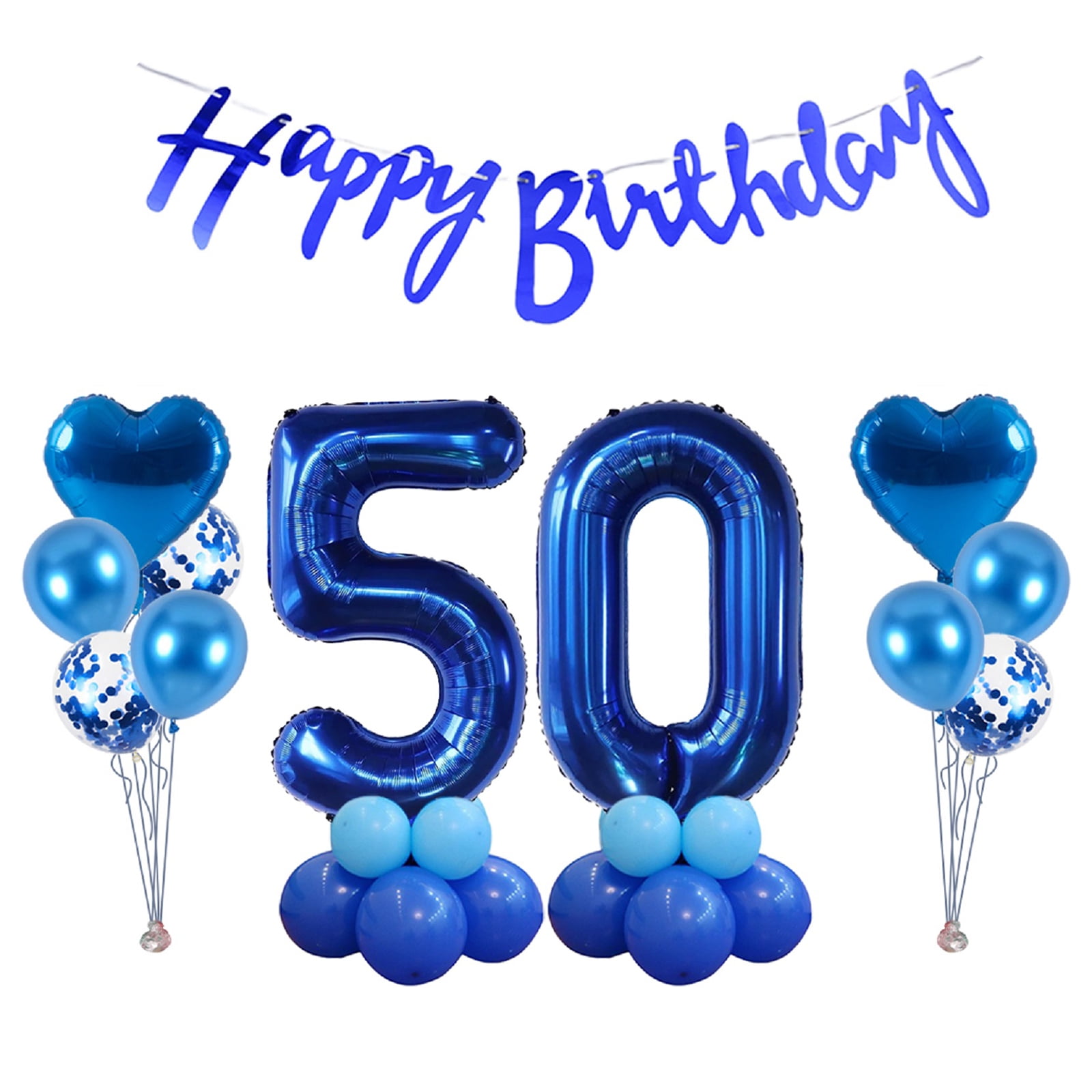 Navy Blue Number 50th Birthday Decoration Set Happy Birthday Banner ...
