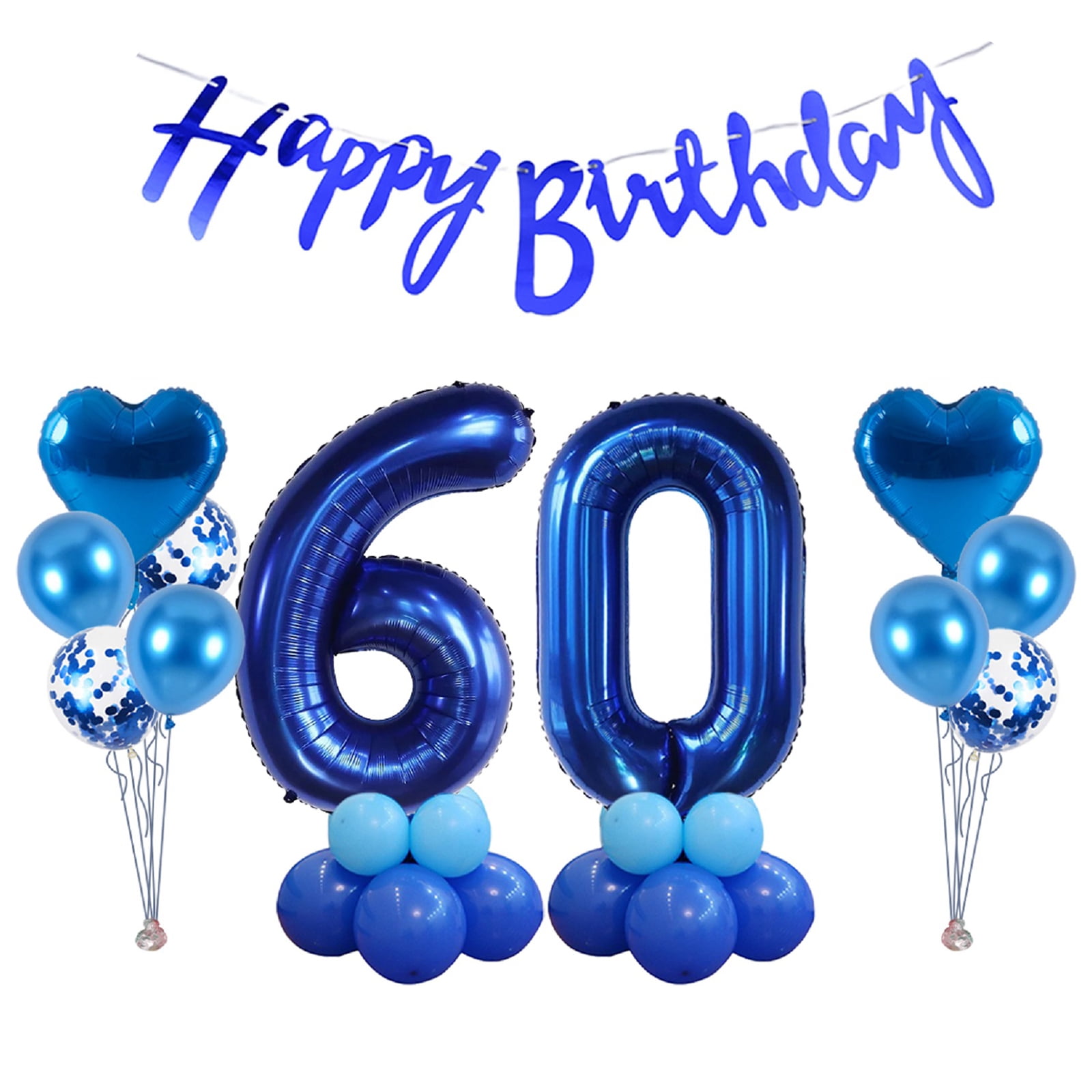 Navy Blue Number 60th Birthday Decoration Set Happy Birthday Banner ...