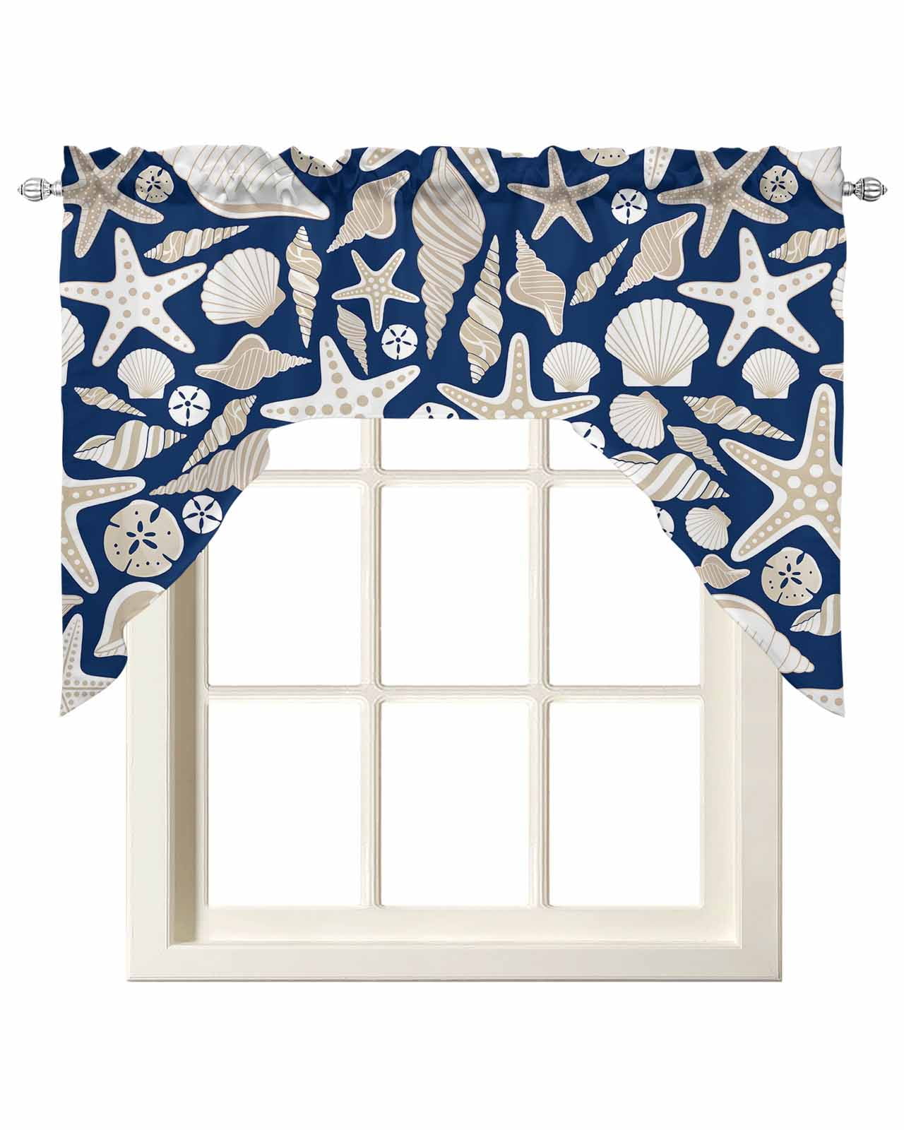 Navy Blue Ocean Kitchen Swag Valances for Windows, Coastal Starfish ...