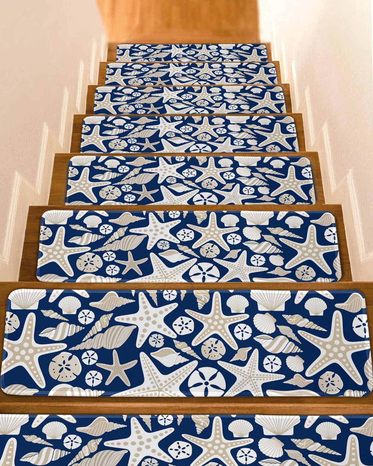 Navy Blue Ocean Stair Treads for Wooden Steps Indoor Runner Rug Carpet ...