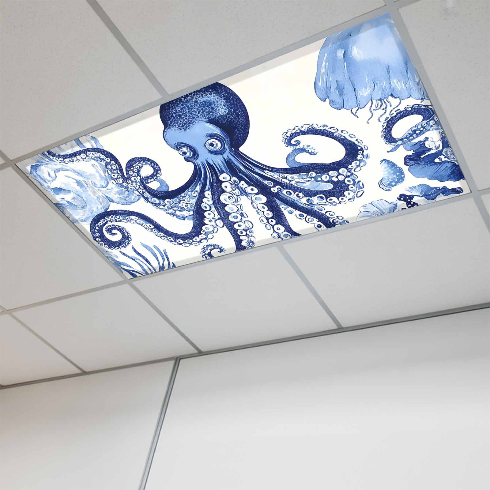 Navy Blue Octopus Coastal Fluorescent Light Covers, Nautical Summer ...