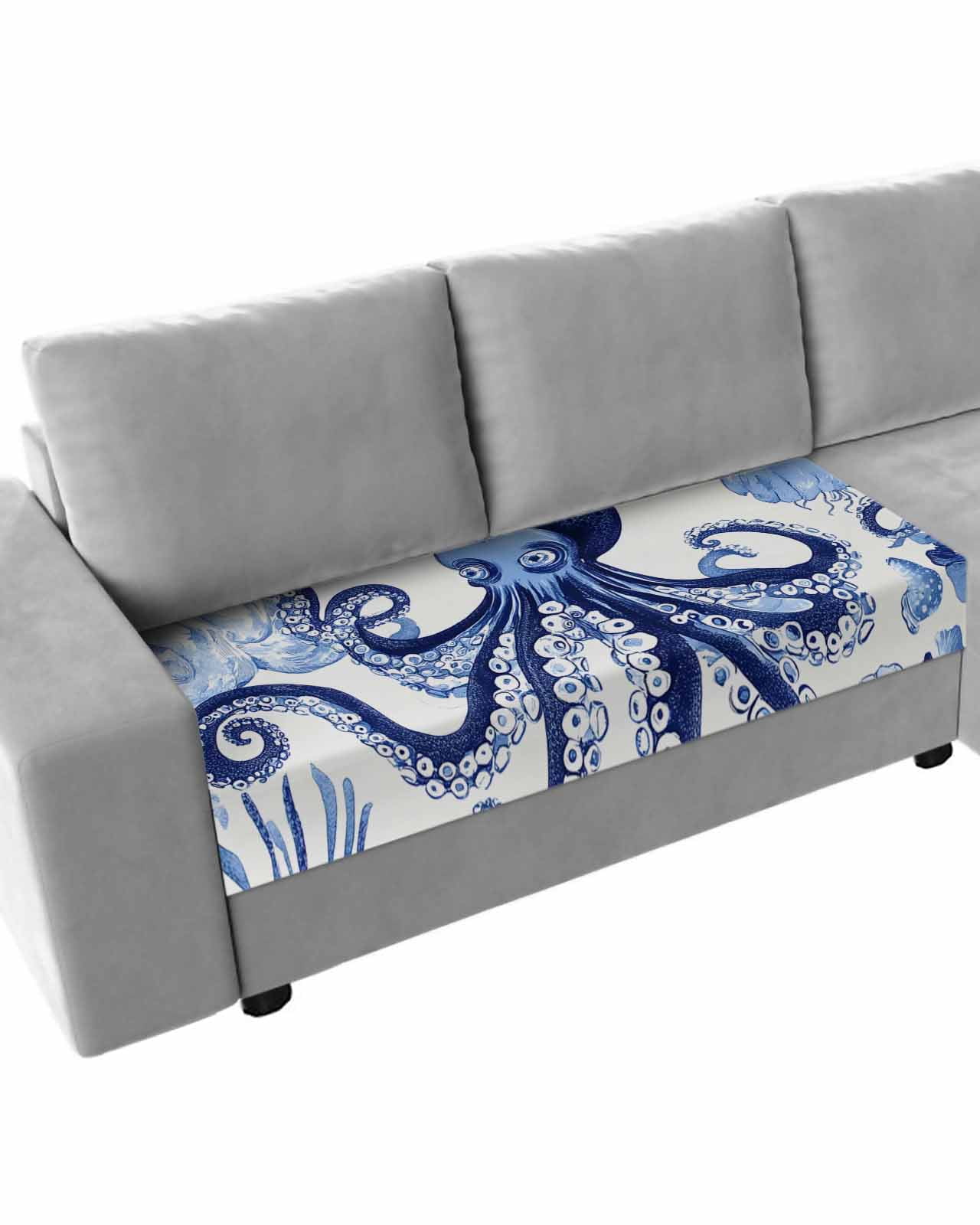 Navy Blue Octopus Coastal Sofa Couch Cushion Covers Washable, Removable ...