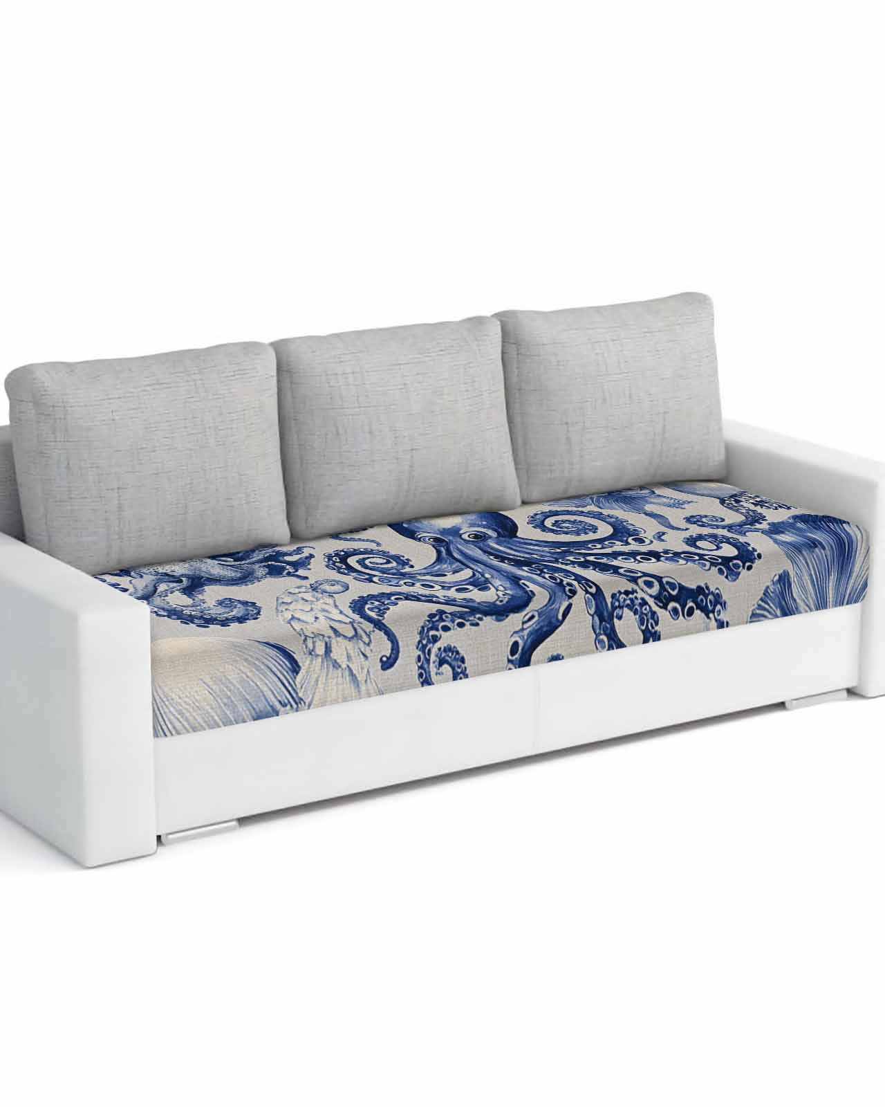 Navy Blue Octopus Coastal Sofa Couch Cushion Covers Washable, Removable ...