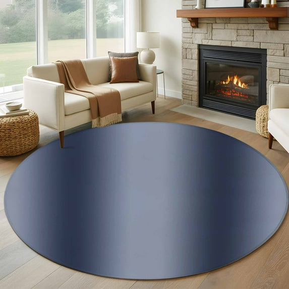 Navy Blue Ombre 8ft Round Rug, Farmhouse Blue Gradient Modern Art Non ...
