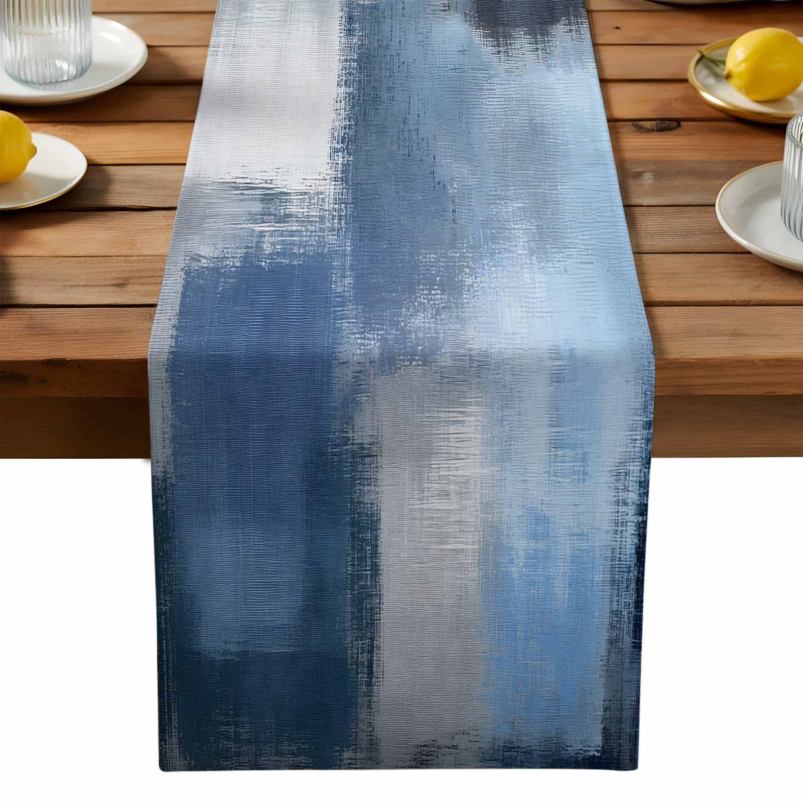 Navy Blue Ombre Cotton Linen Table Runner for Dining Kitchen, Modern ...