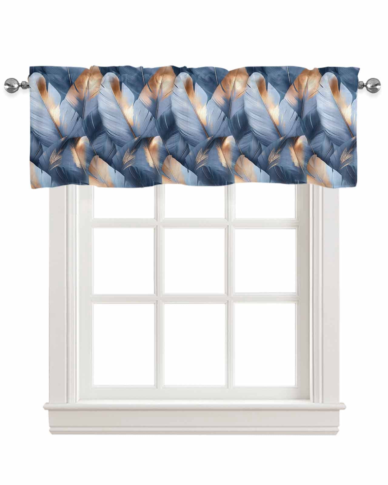 Navy Blue Ombre Feather Kitchen Valances for Windows Farmhouse Linen ...