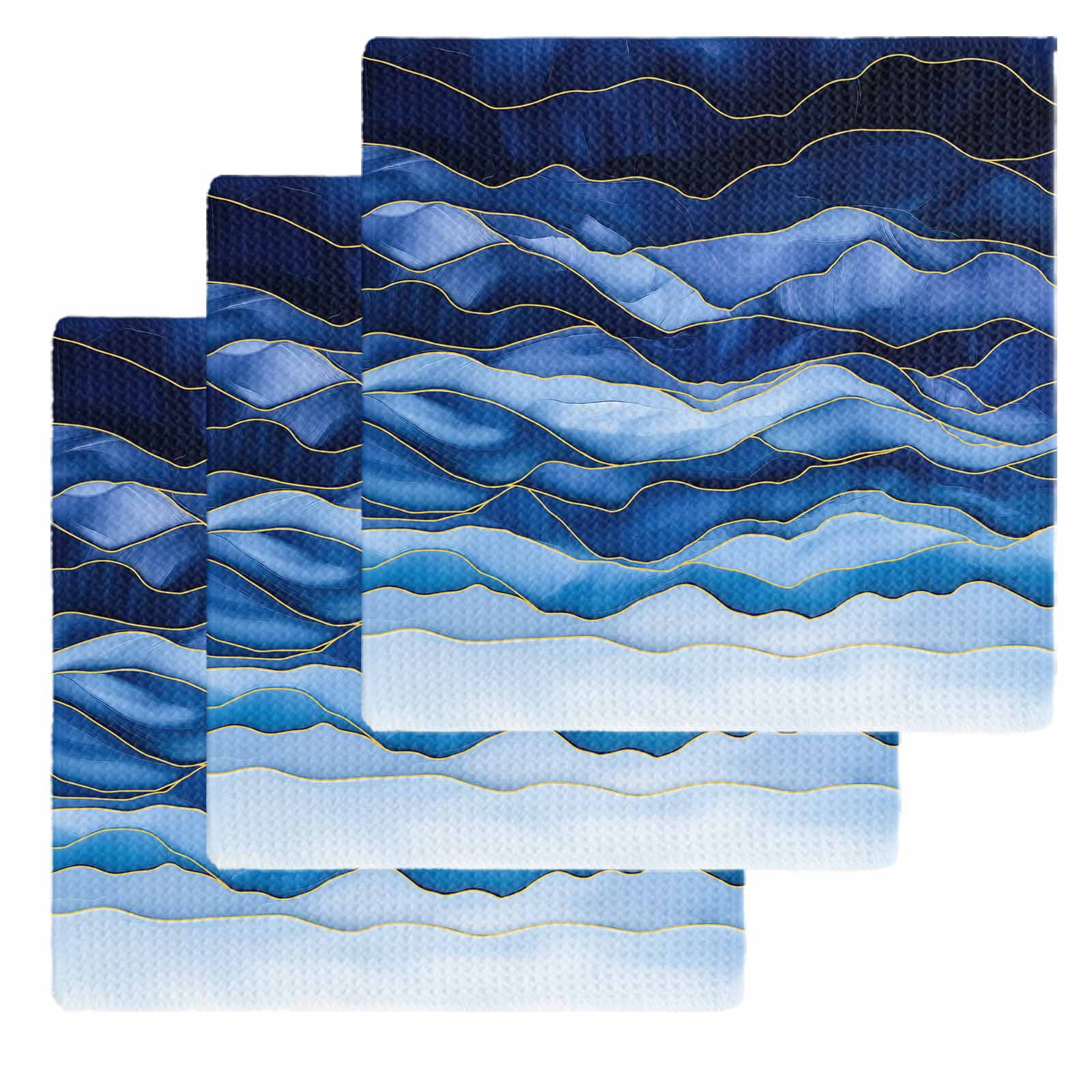 Navy Blue Ombre Kitchen Dish Towels for Drying Dishes Set of 3, Modern ...