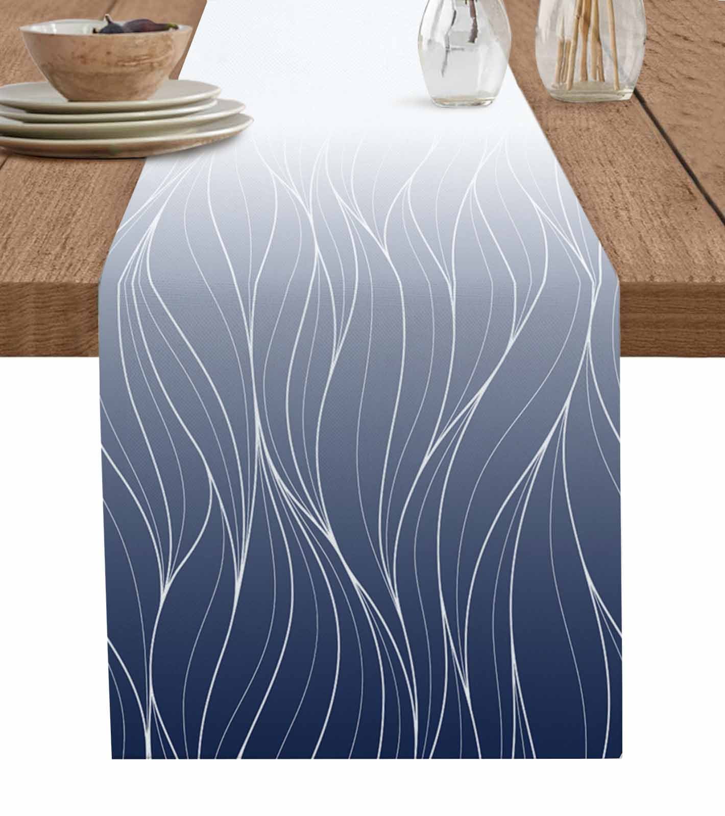 Navy Blue Ombre Lines Burlap-Cotton Table Runner 72 Inches Long,Simple ...