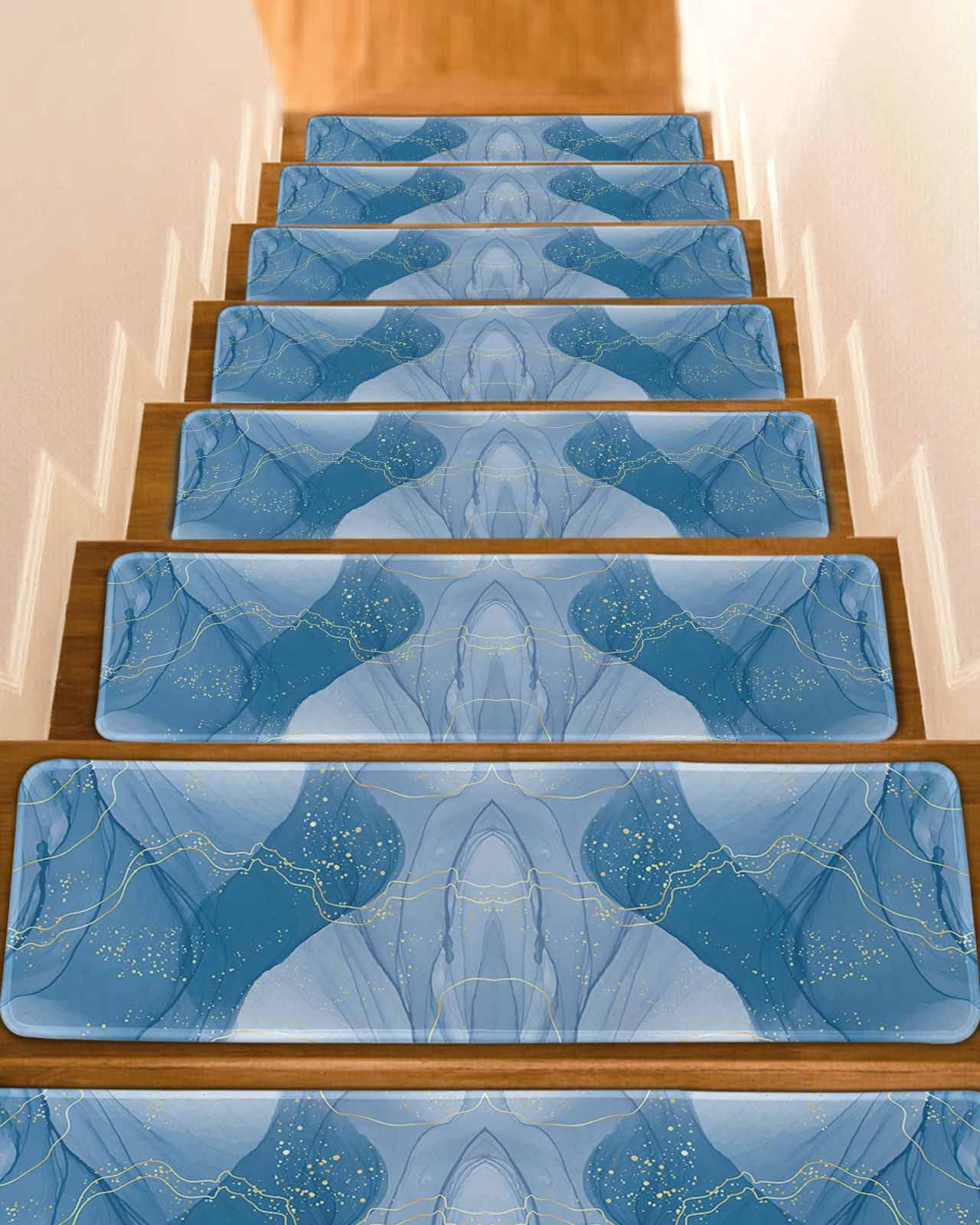 Navy Blue Ombre Marble Non-Slip Stair Treads for Wooden Steps, 10 Pack ...