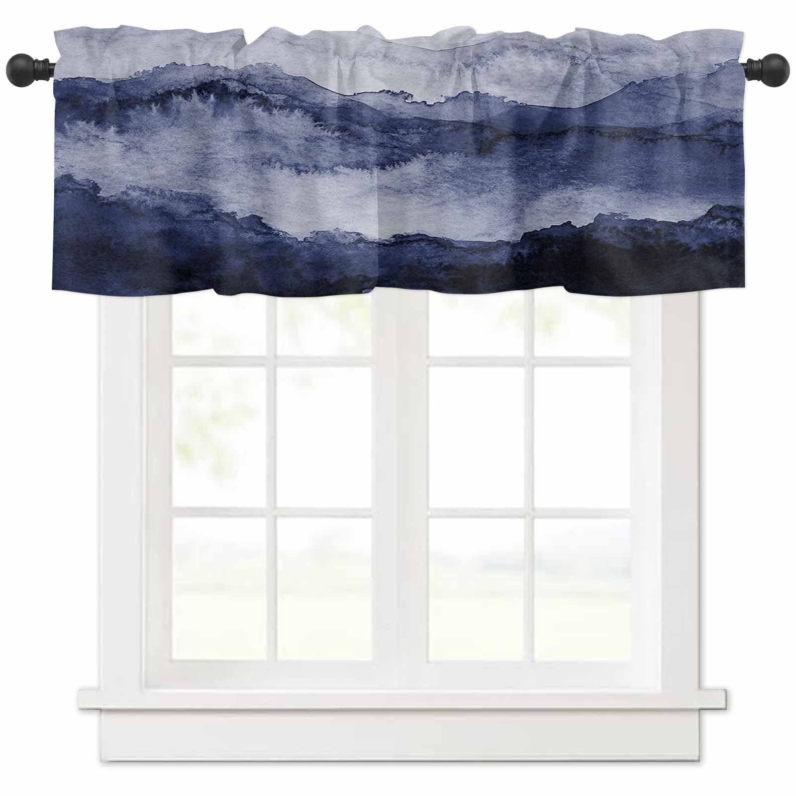 Navy Blue Ombre Mountain Valances for Windows Farmhouse Kitchen ...