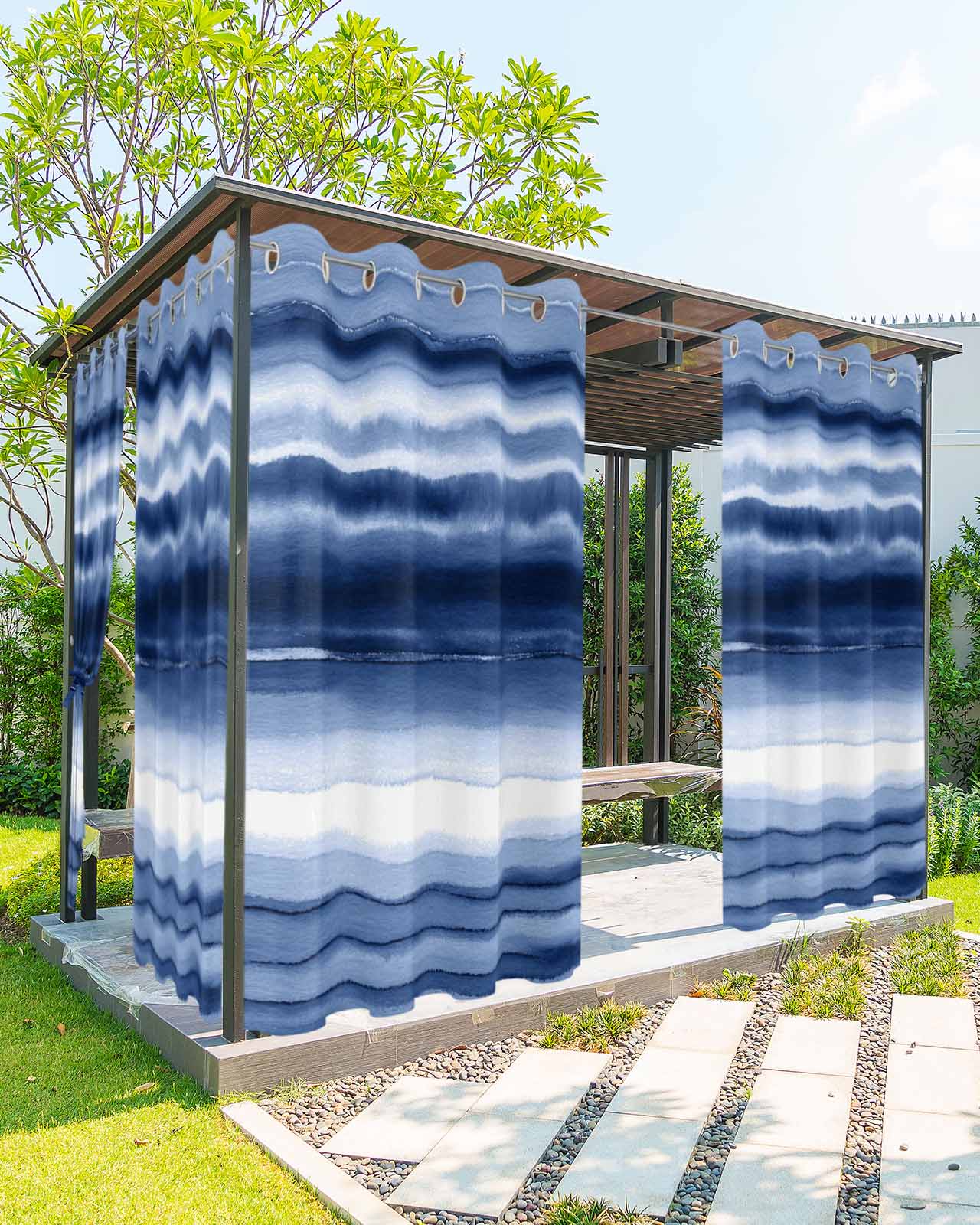 Navy Blue Ombre Outdoor Curtains for Patio, Modern Abstract Art ...