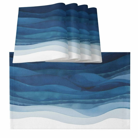 Navy Blue Ombre Placemats for Dinning Table Set of 4, Modern Moire ...