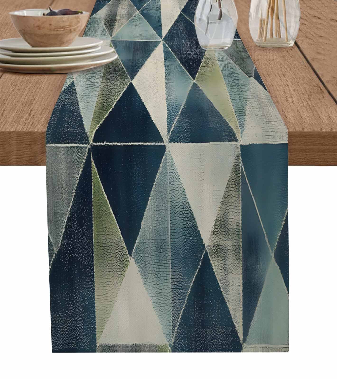 Navy Blue Ombre Rhombus Table Runner 72 Inches, Abstract Geometric ...