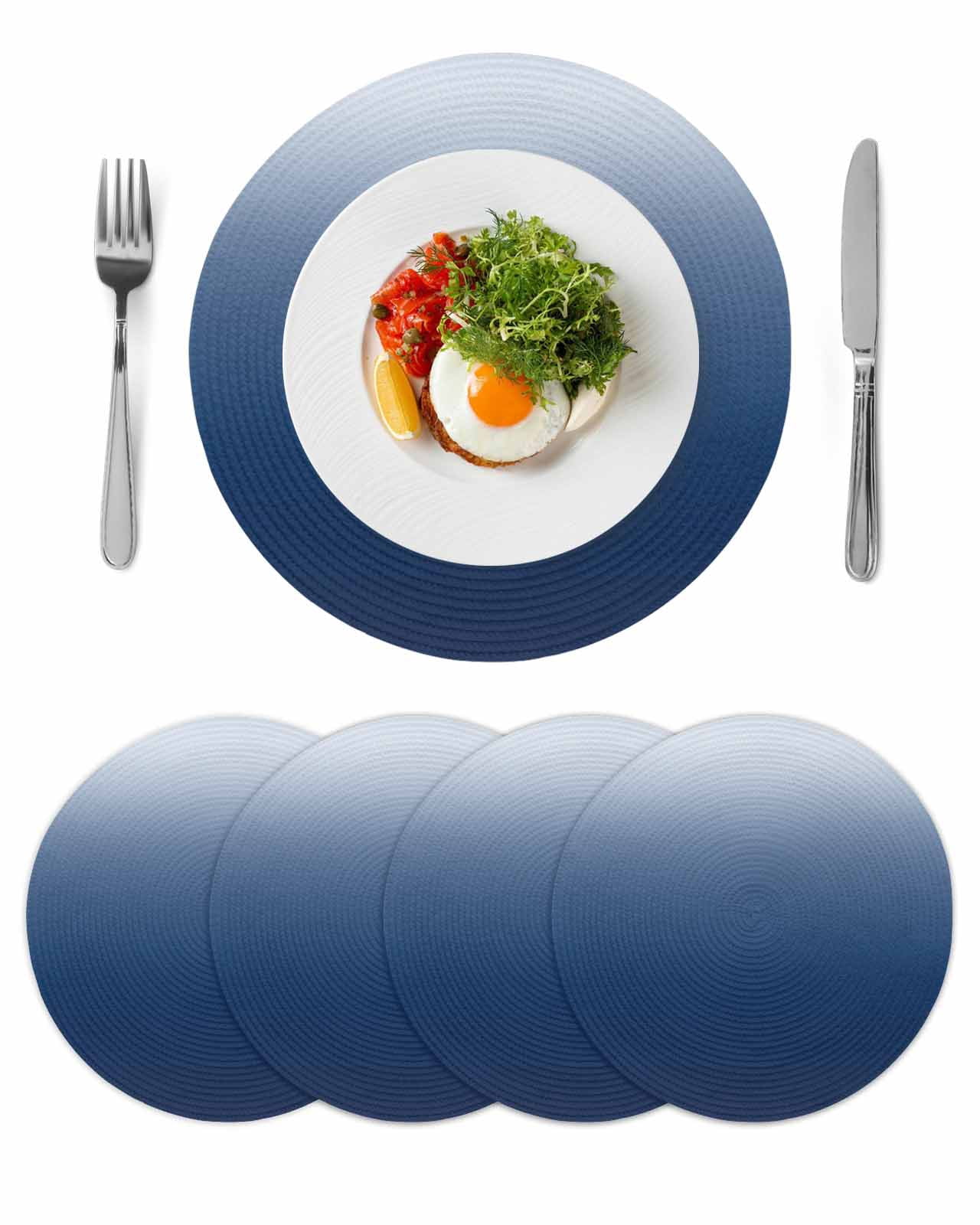 Navy Blue Ombre Round 13 Inch Placemats Set of 4, Modern Abstract Art ...