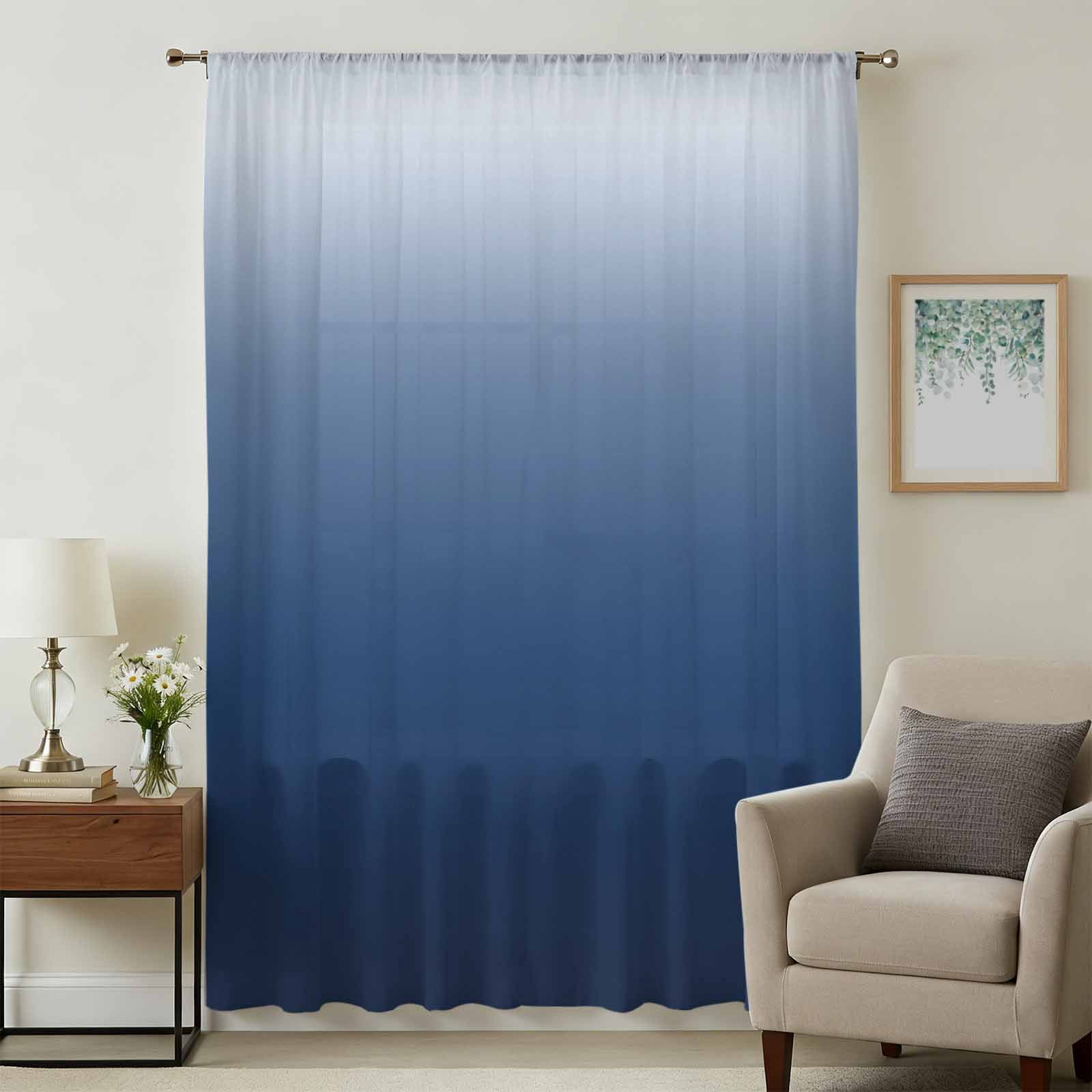 Navy Blue Ombre Sheer Curtains 54 Inches Long, Modern Abstract Art ...