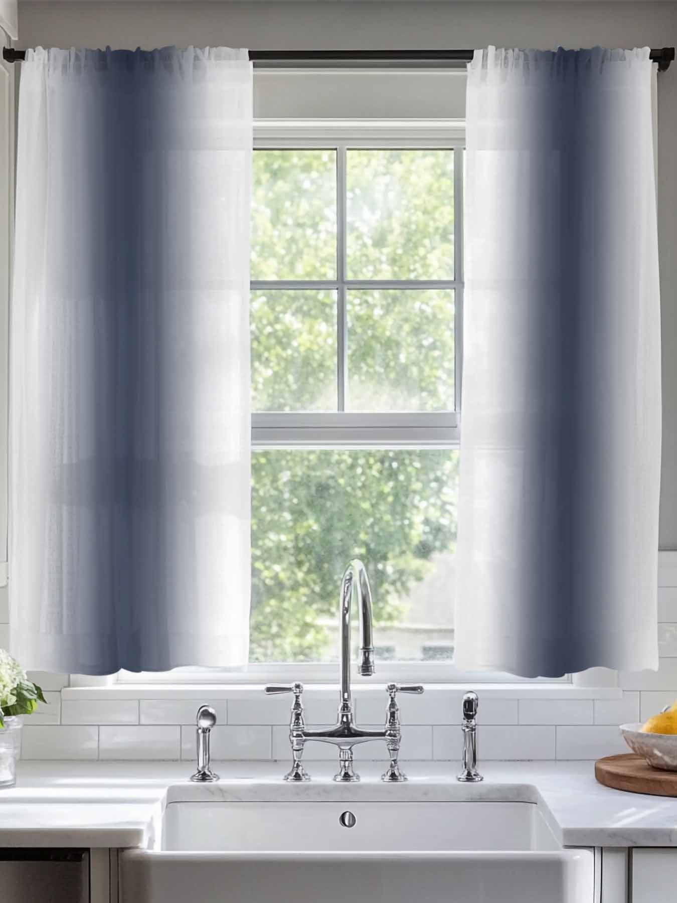 Navy Blue Ombre Sheer Curtains for Living Room Bedroom Farmhouse Modern Art Sheer Curtains 63 ...