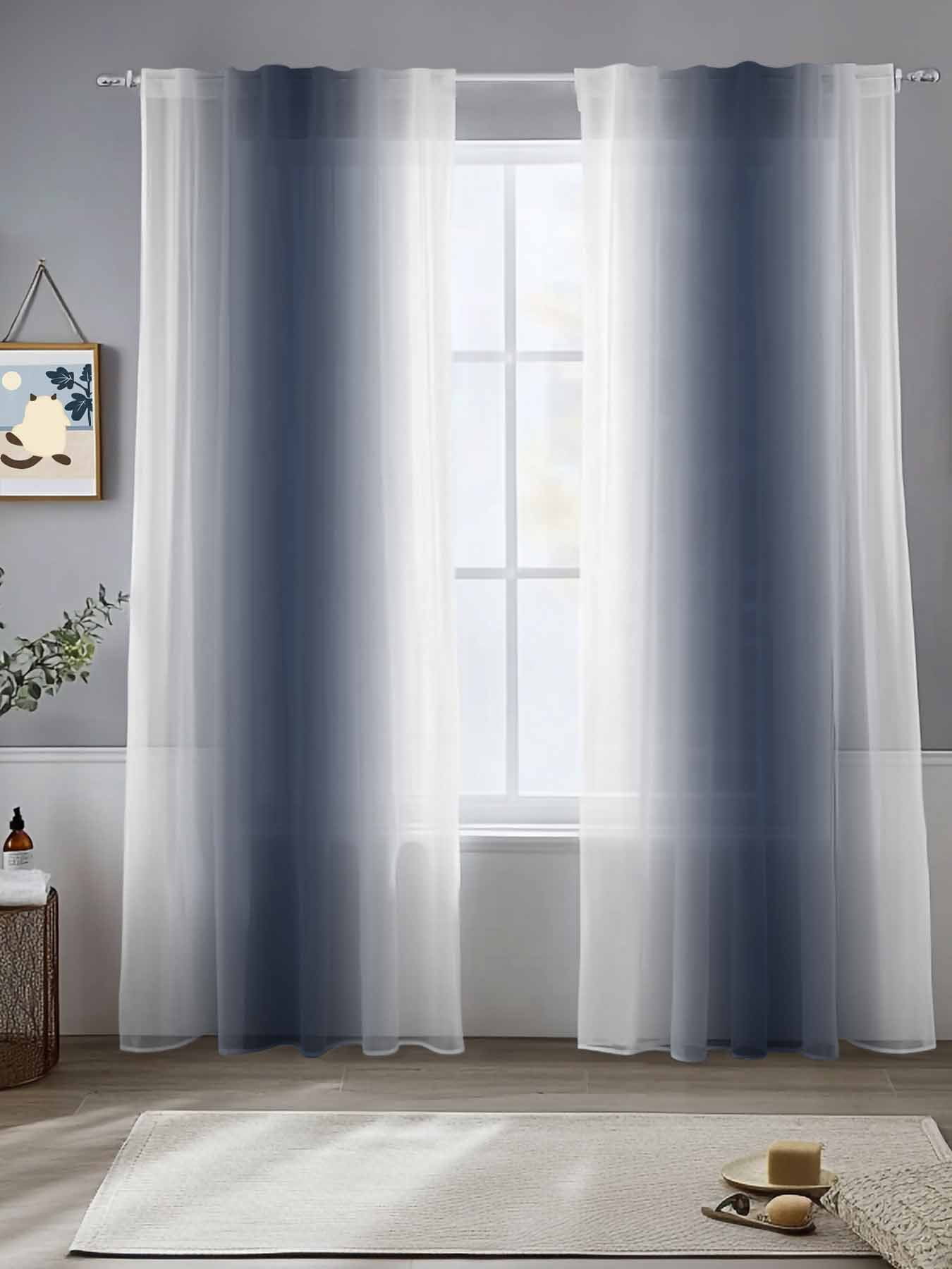 Navy Blue Ombre Sheer Curtains for Living Room Bedroom Farmhouse Modern Art Sheer Curtains 84 ...