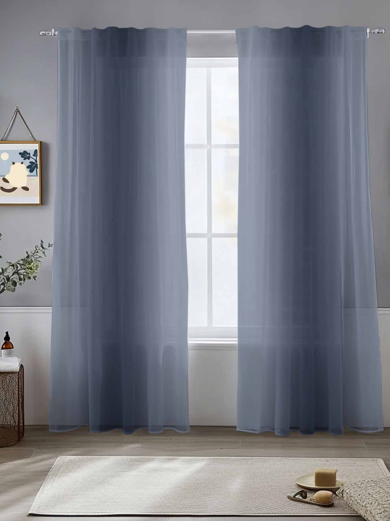 Navy Blue Ombre Sheer Curtains for Living Room Bedroom Grey Modern Art Farmhouse Sheer Curtains ...