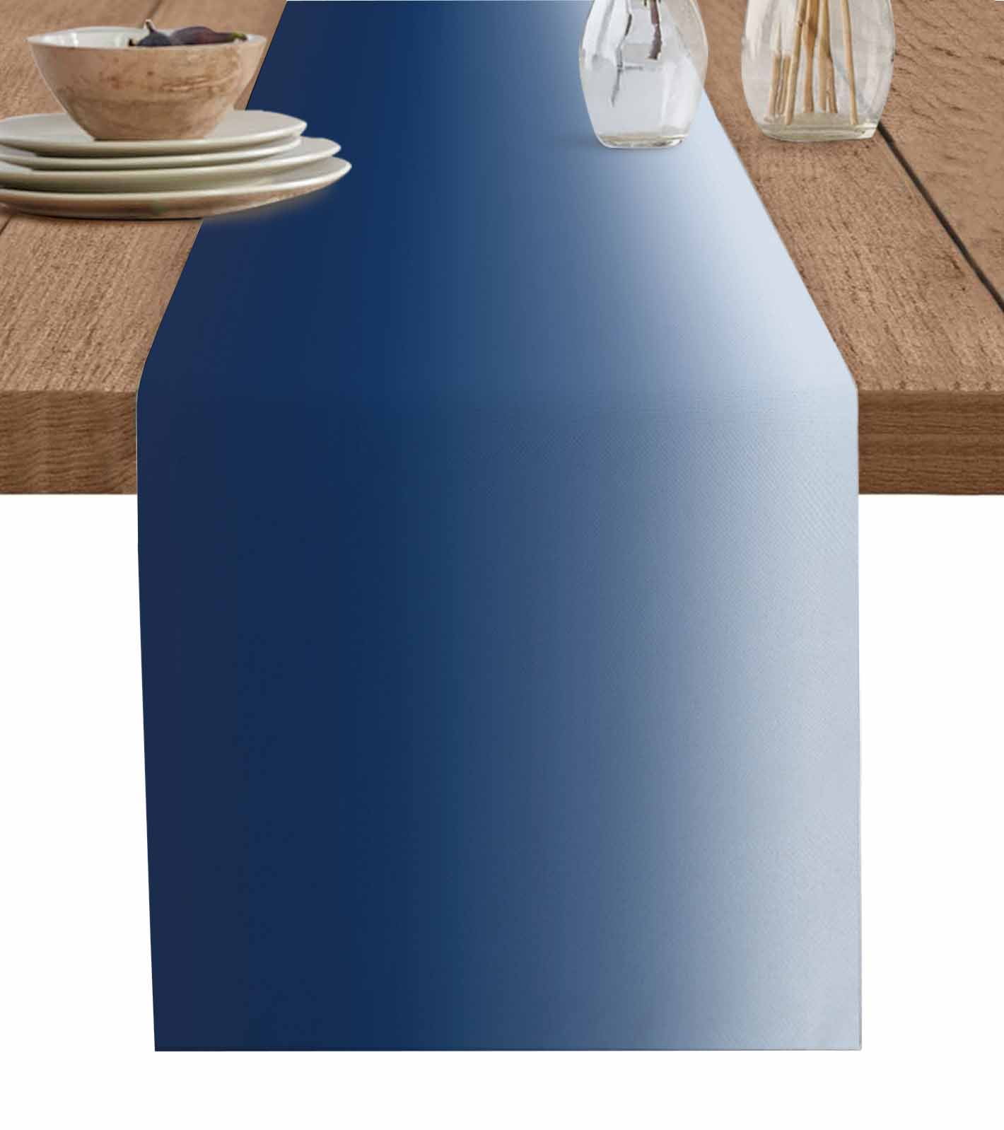 Navy Blue Ombre Short Table Runners 48 Inches, Cotton Linen Fabric ...