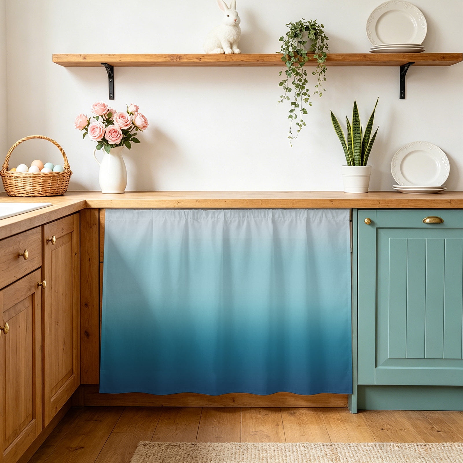 Navy Blue Ombre Sink Skirt 11"Wx13"L,Dustproof Under Sink Curtain with ...