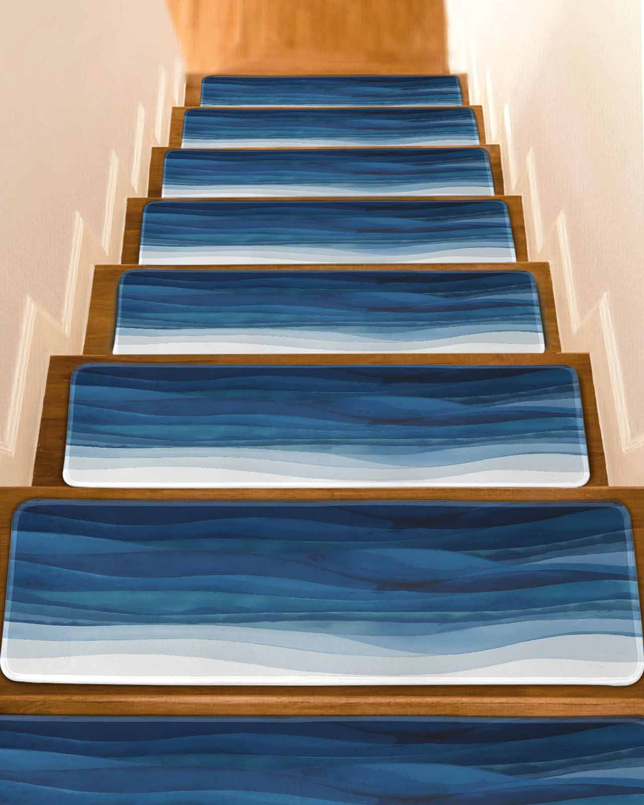 Navy Blue Ombre Stair Treads for Wooden Steps Indoor Runner Rug Carpet ...
