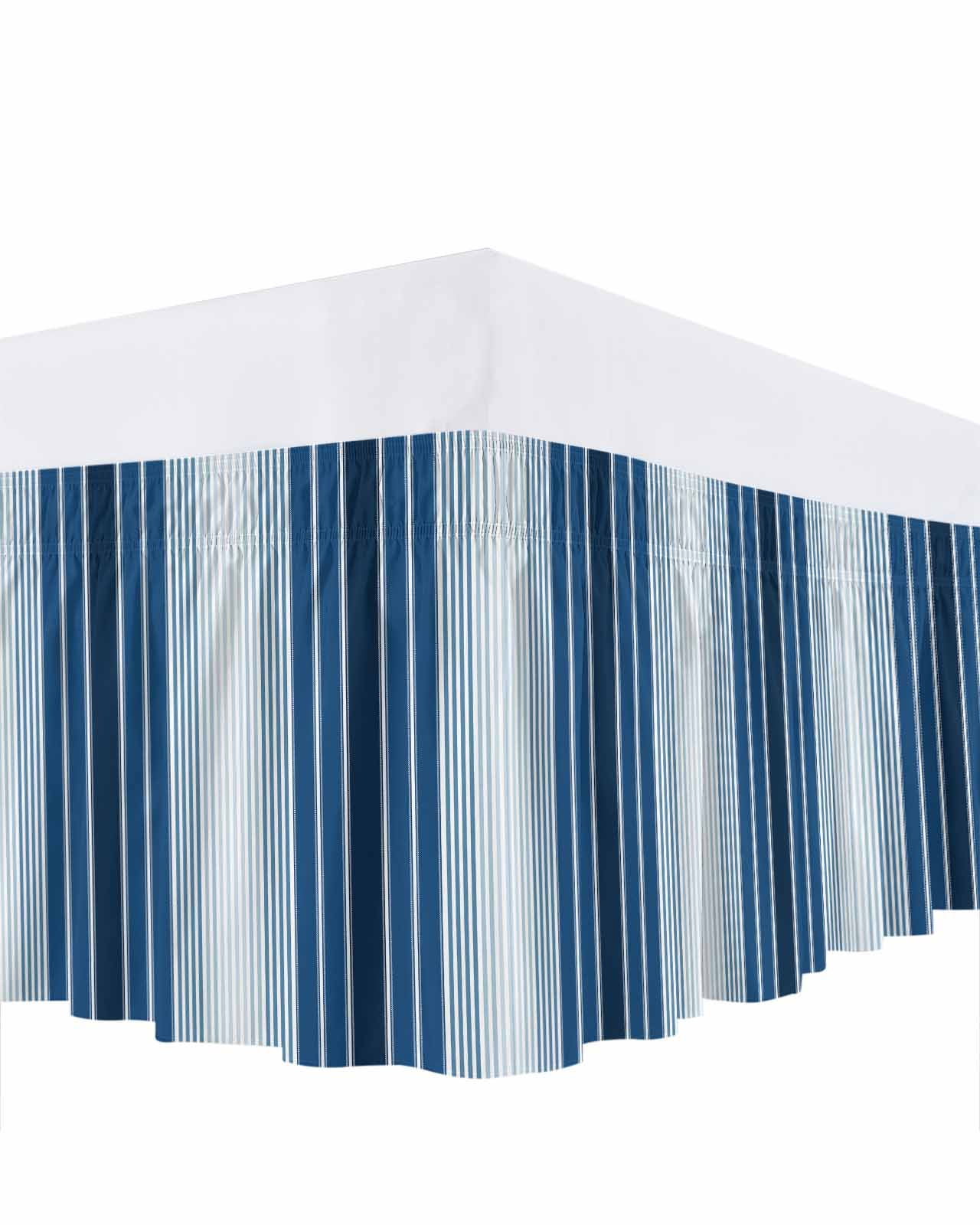 Navy Blue Ombre Stripe Bed Skirt King Size, Farmhouse Simple Striped ...